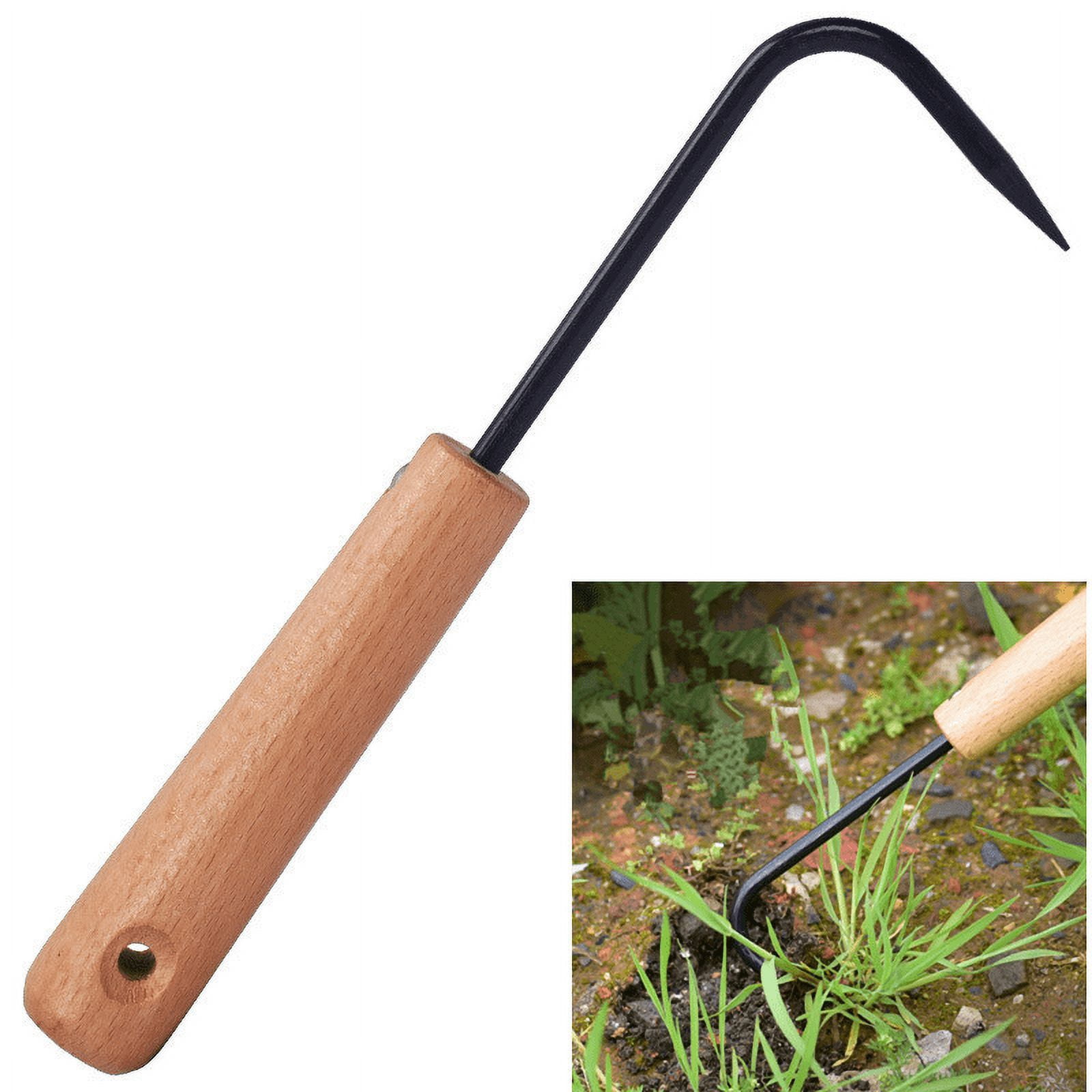 AUMIY Weeding Tool Wood Handle Carbon Steel Root Hook Remover Claw ...