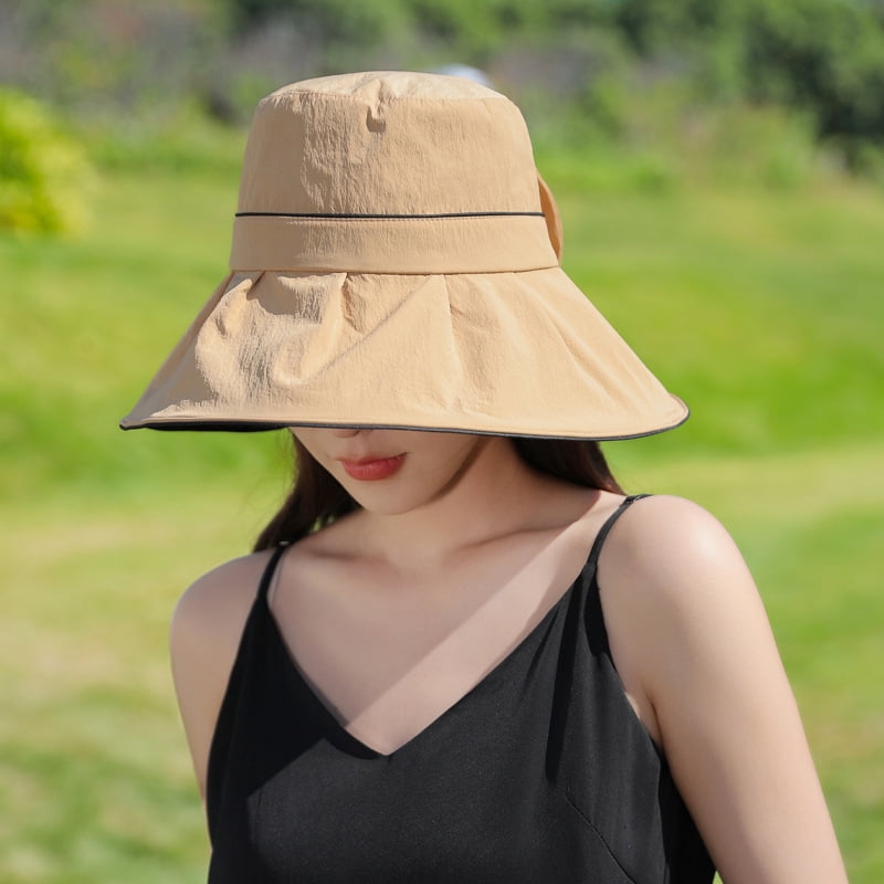 AUMIY Wide-Brimmed Bow Sun Hat for Women - Foldable Casual Fashionable ...