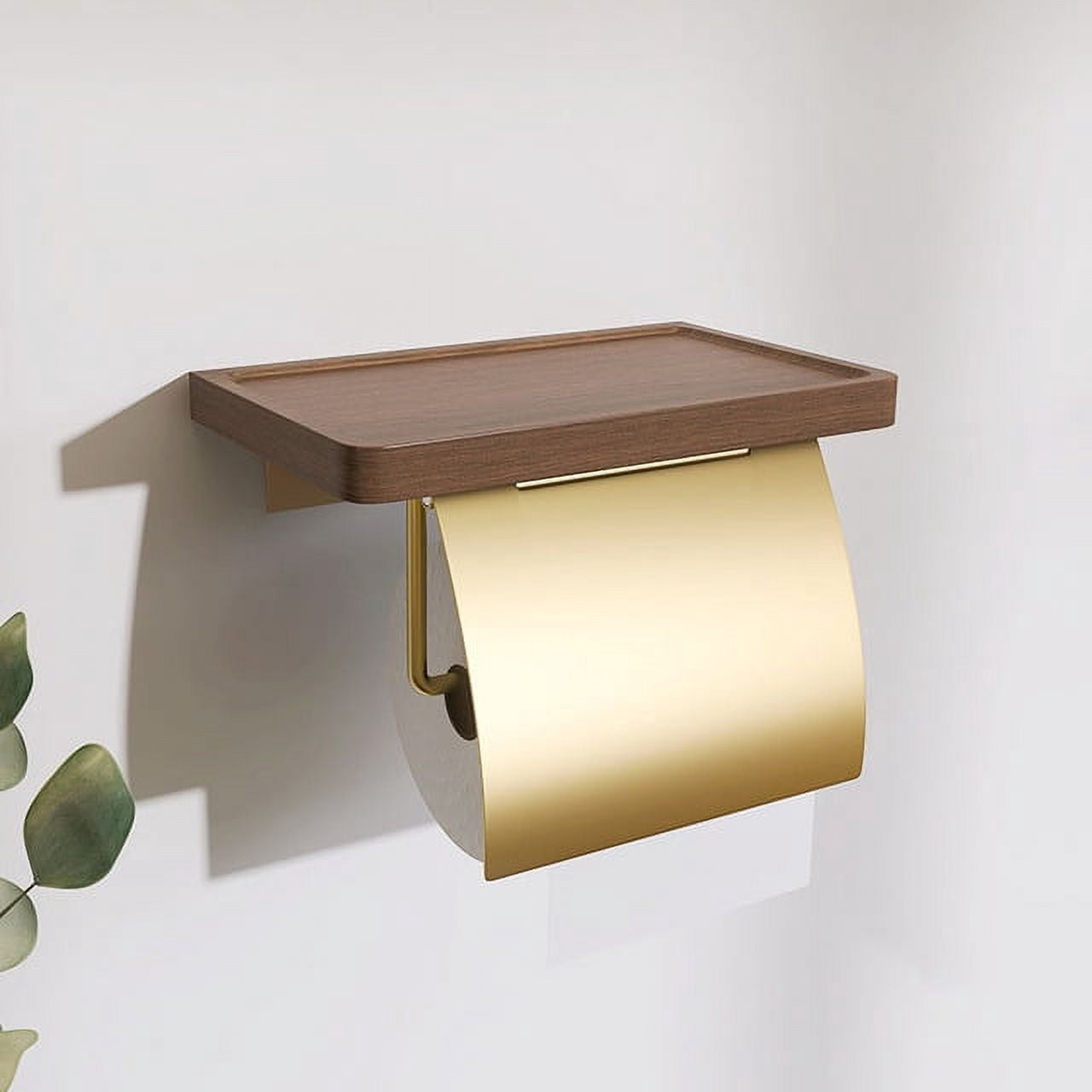 AUMIY Wood Bathroom Paper Towel Holder Brushed Gold Toilet Paper Roll ...