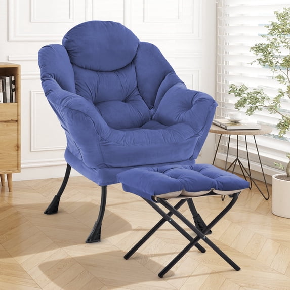 AUNEKIV Lazy Chair with Ottoman, Modern Sofa Armchair with Side Pocket ...