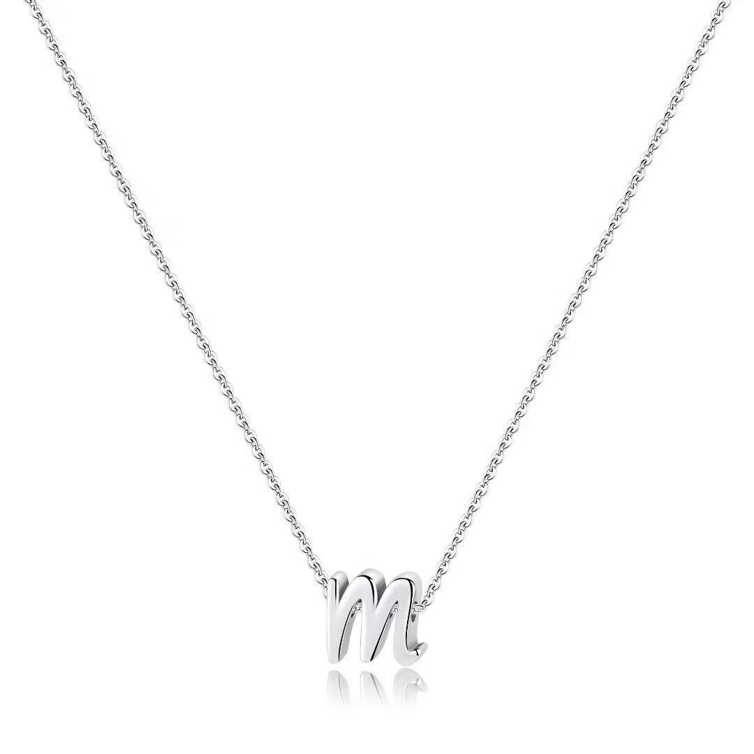 AUNOOL 925 Sterling Silver Initial Necklace Dainty Alphabet Cursive ...