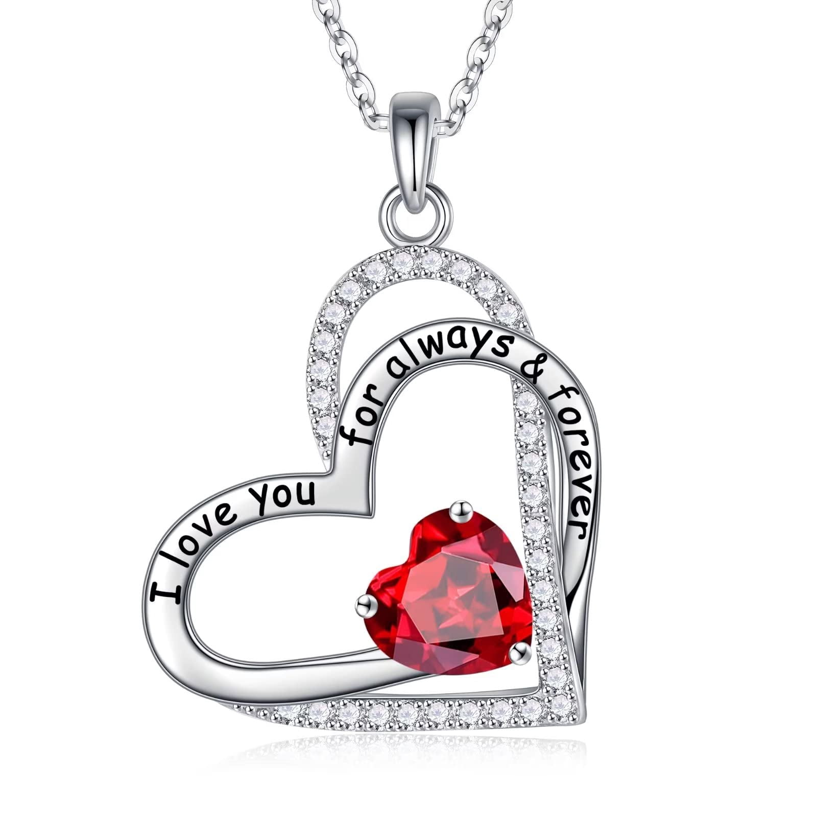 AUNOOL Forever Love Heart Birthstone Necklace for Women 925 Sterling ...
