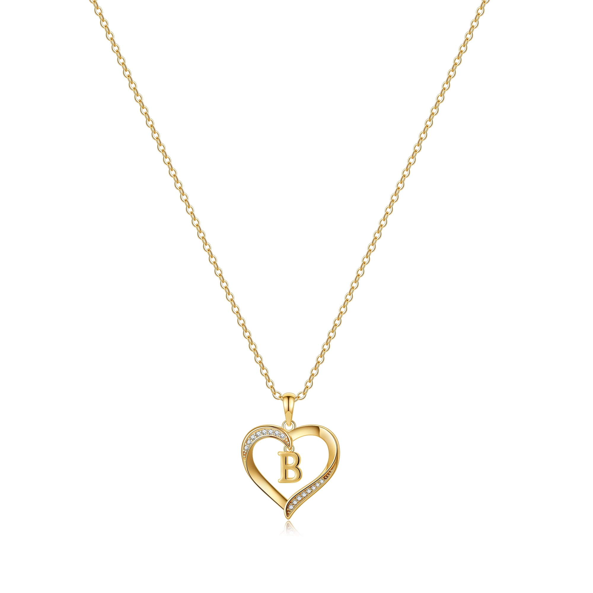 AUNOOL Heart Initial Necklace for Women 14K Gold Plated Dainty Cubic ...
