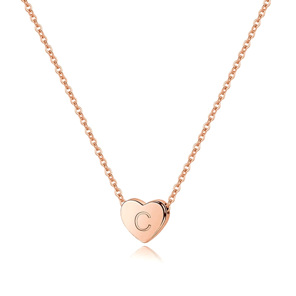 AUNOOL Heart Initial Necklace, Rose Gold Plated 925 Sterling Silver ...