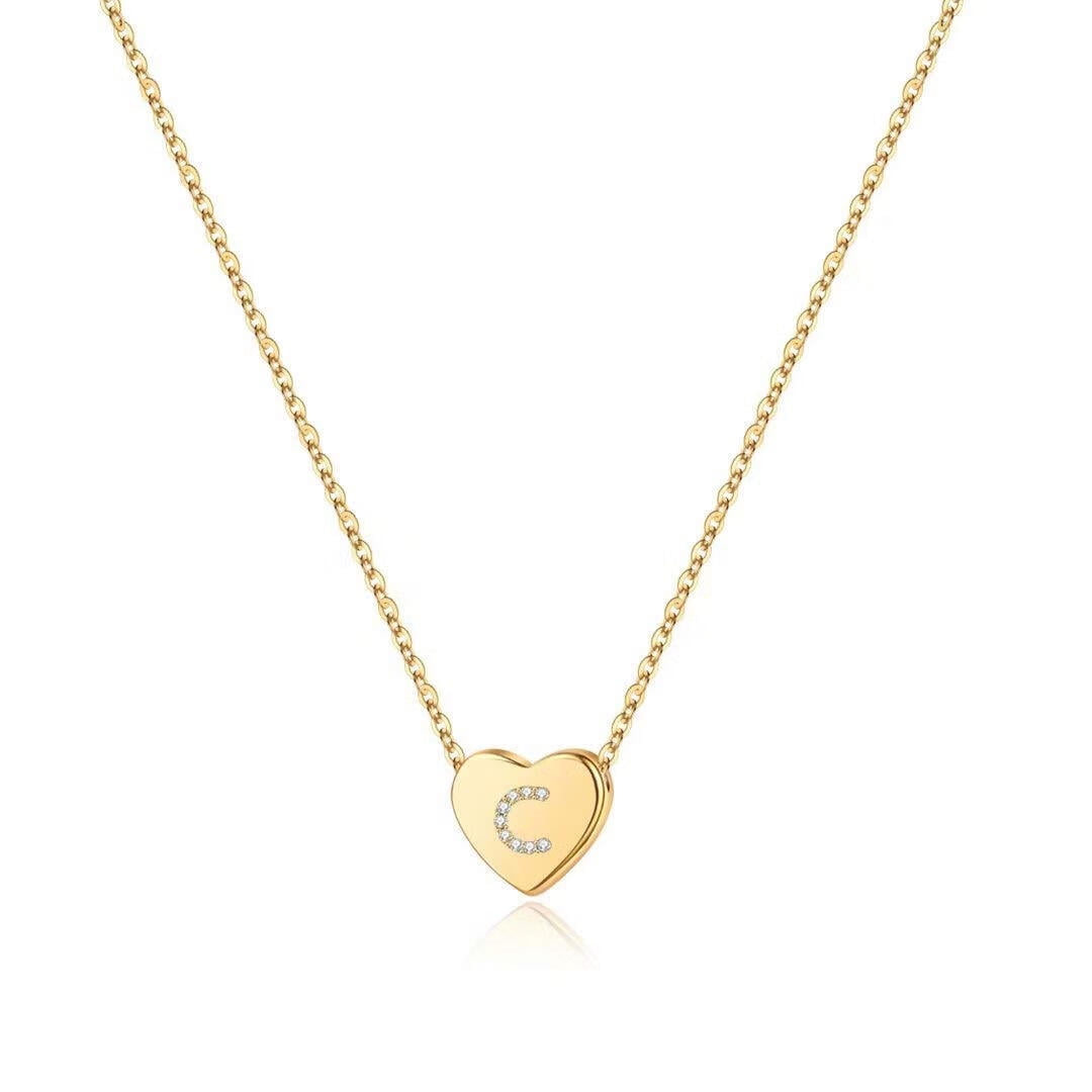 AUNOOL Heart Initial Necklace for Women Dainty Cubic Zirconia Heart ...