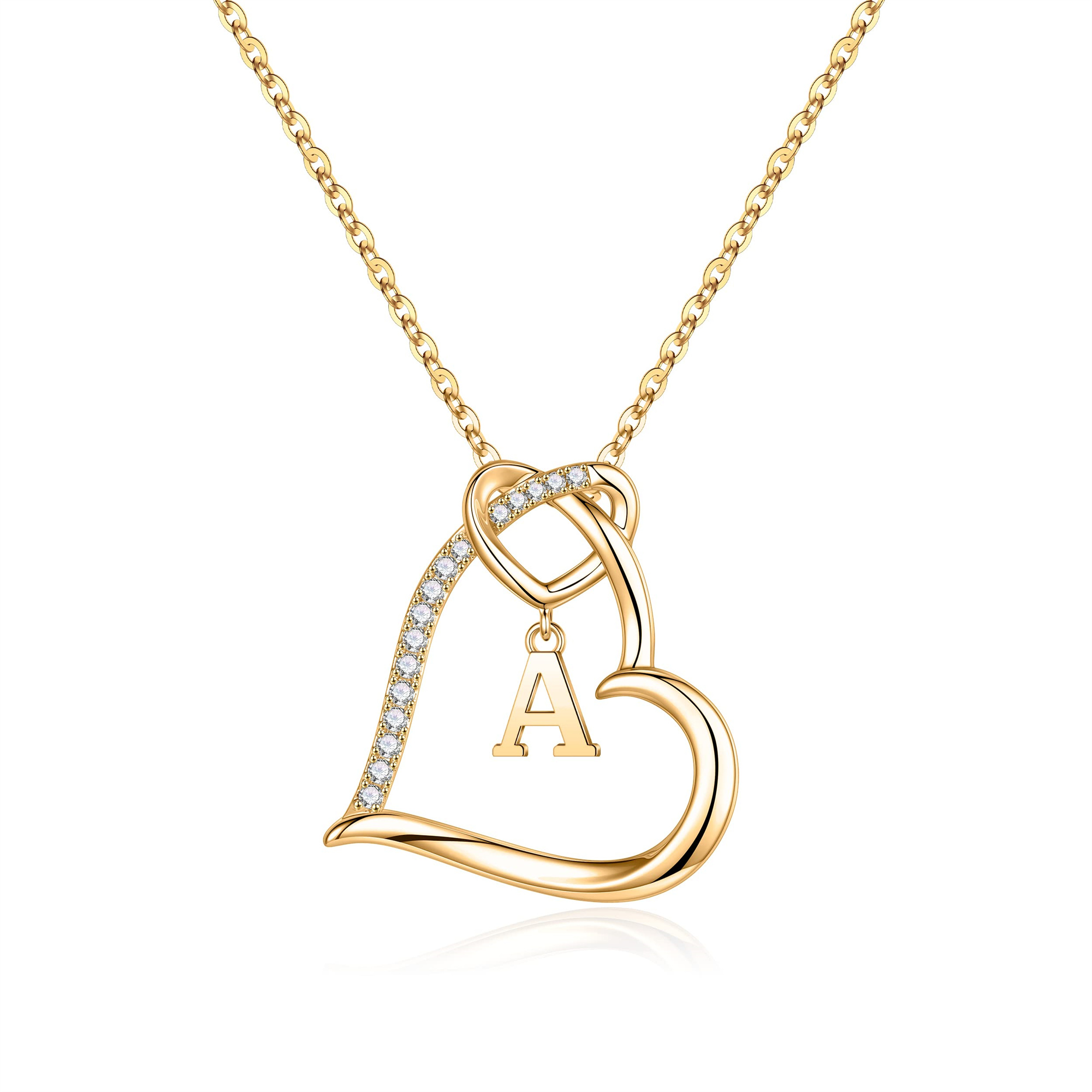 Fettero 14k Gold Plated Dainty Tiny Initial Letter Heart Choker Pendant