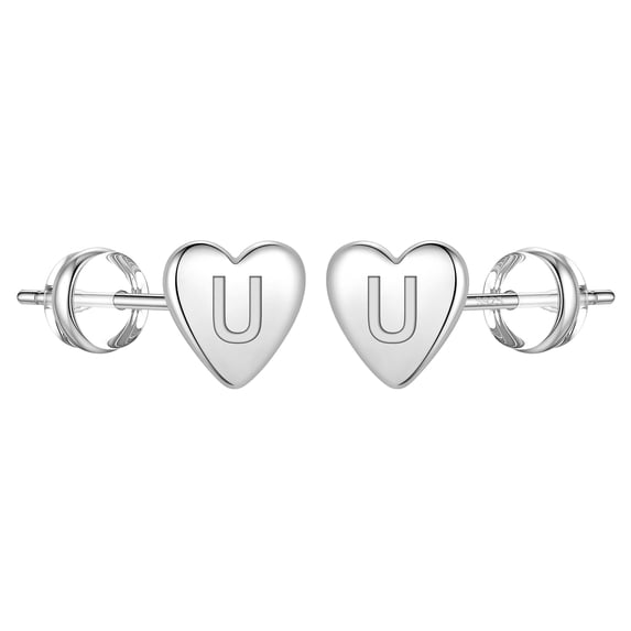 AUNOOL Heart Initial Stud Earrings for Women S925 Sterling Silver ...
