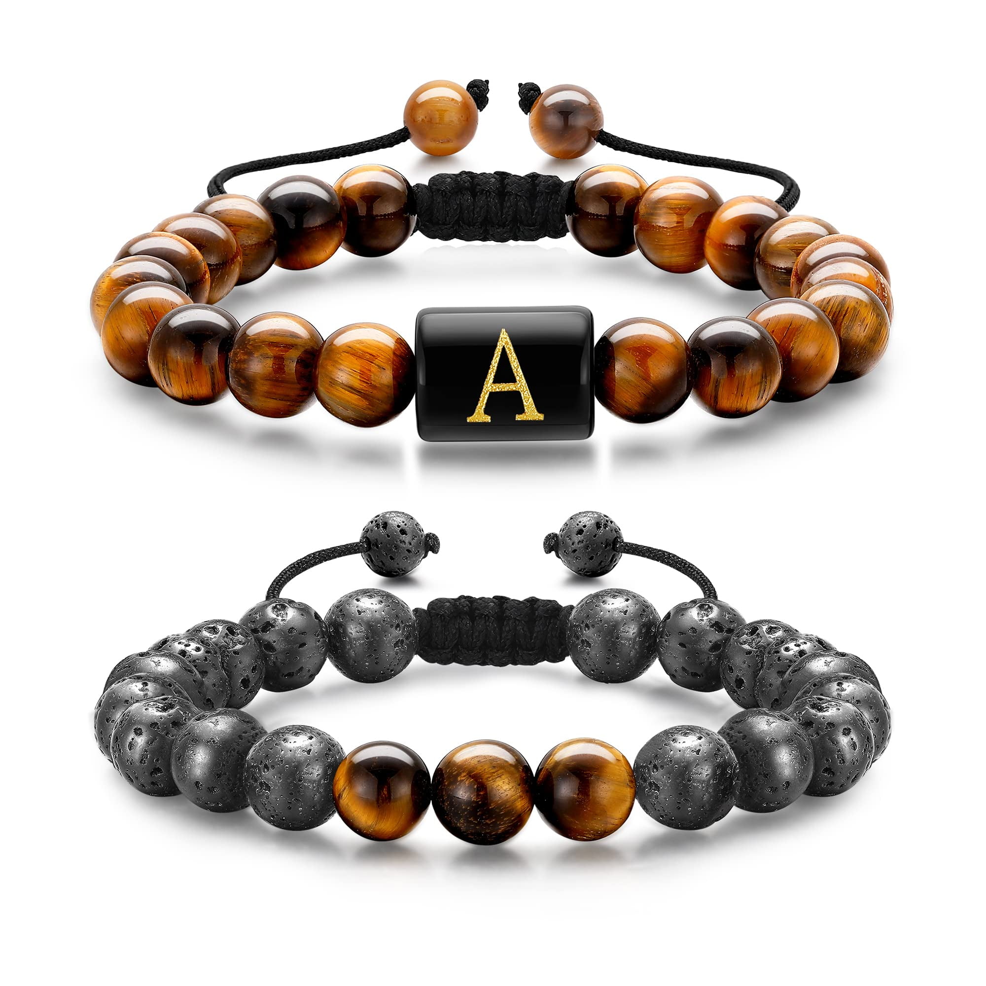 AUNOOL Initial Beaded Bracelets for Men 8mm Tiger Eye Stone Braclets ...