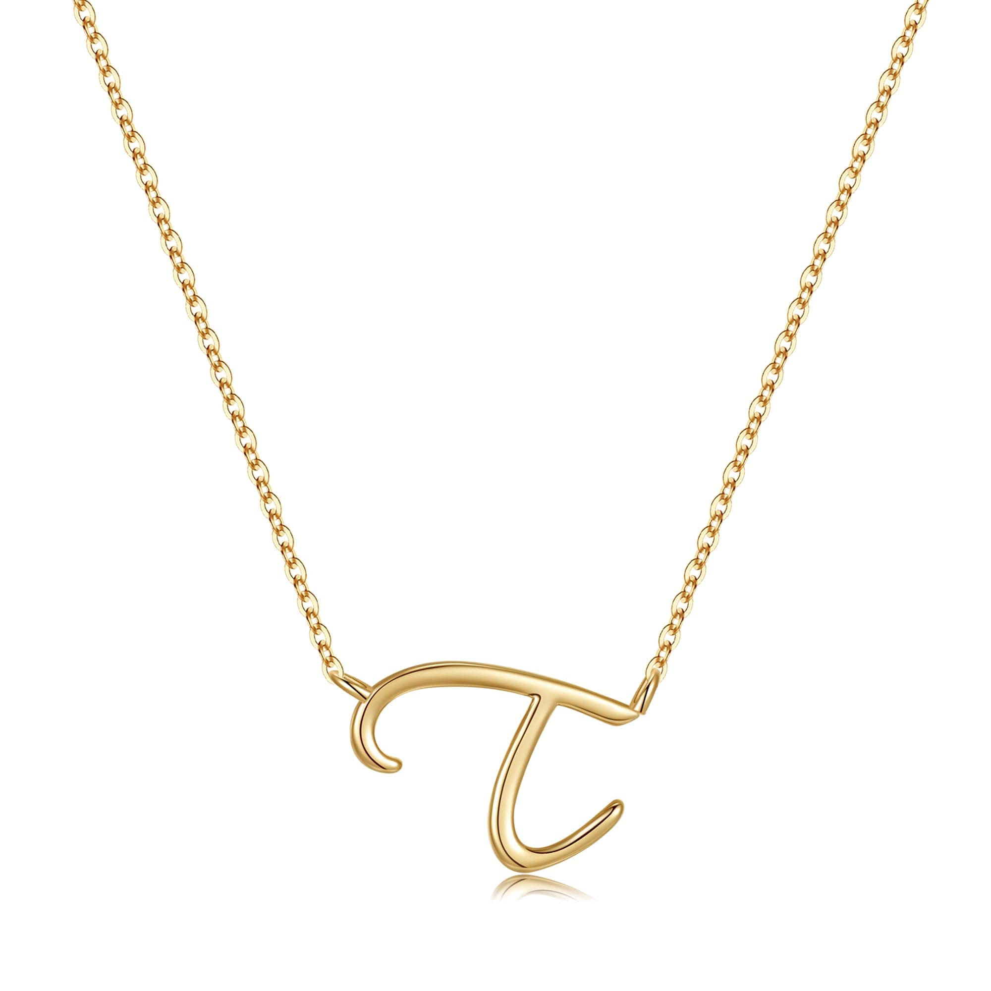 AUNOOL Initial Necklaces for Women 14K Gold Plated Cursive Letter ...