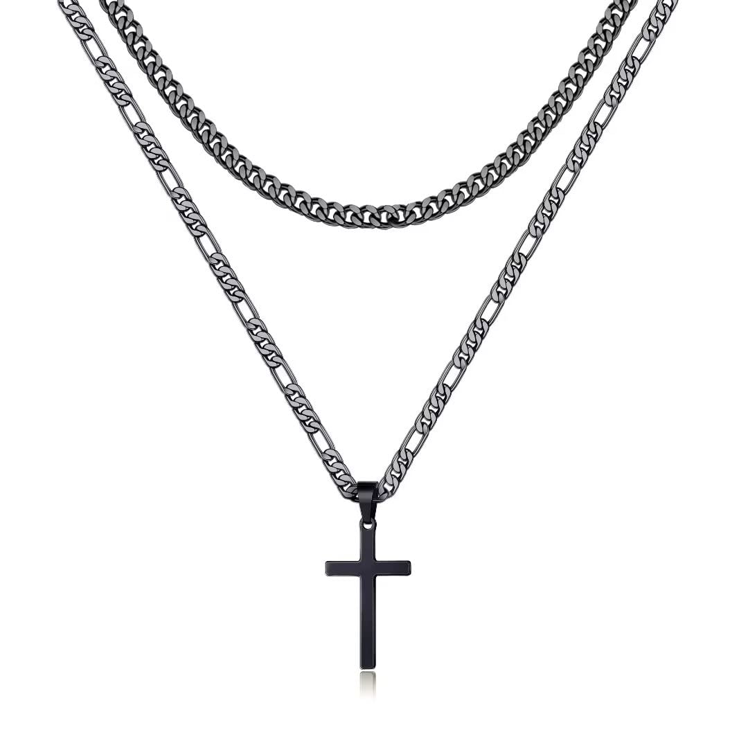 Layered Cross Necklace for Men Stainless Steel Mens Cross Necklaces ...