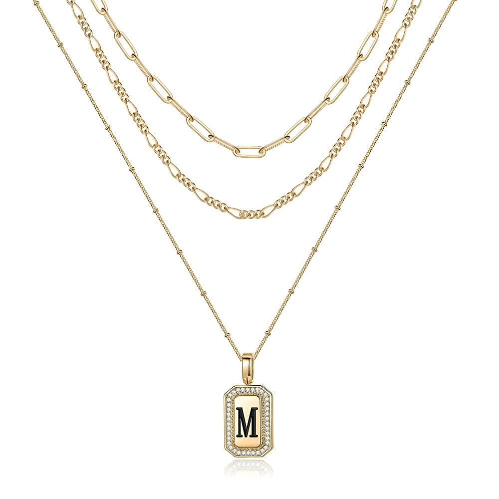 AUNOOL Layered Gold Initial Necklaces for Women 14K Gold Plated Layered ...