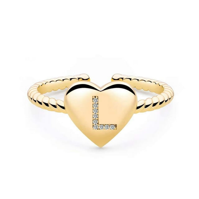 AUNOOL Stackable Initial Rings for Women Heart Capital Letter Initial ...
