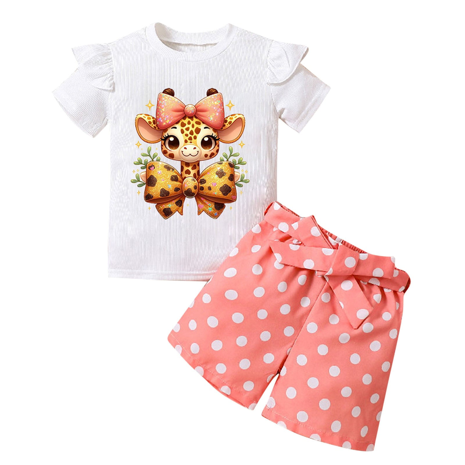 AUNVITO 2-9 Years Girls Deer Print Bow Flutter Sleeve Round Neck Short ...