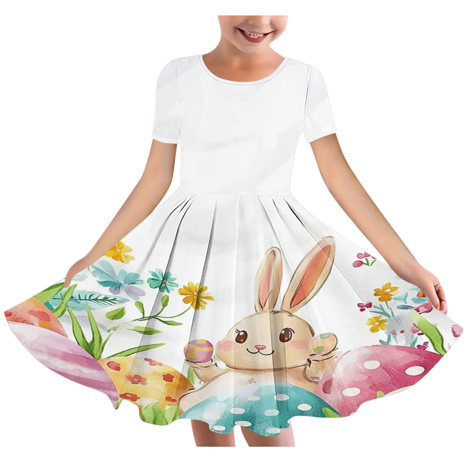 AUNVITO 2025 Easter Children Clothing Girls Short Sleeve Stretchy Dress ...