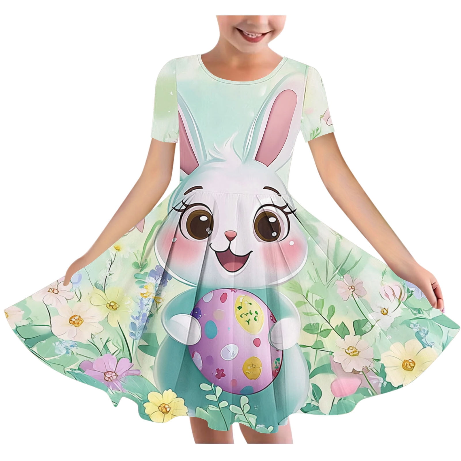 AUNVITO 2025 Easter Children Clothing Girls Short Sleeve Stretchy Dress ...