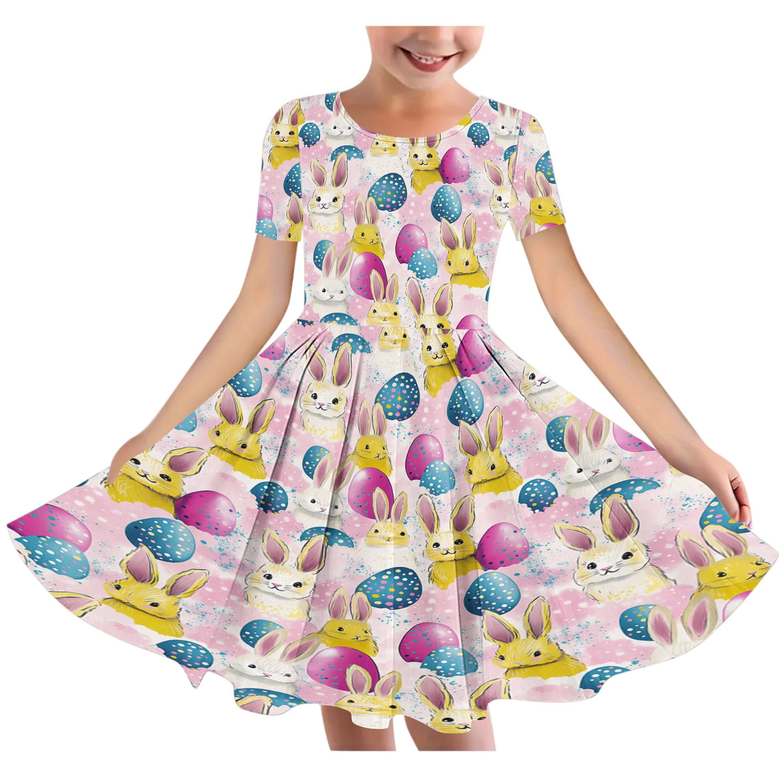 AUNVITO 2025 Easter Children Clothing Girls Short Sleeve Stretchy Dress ...