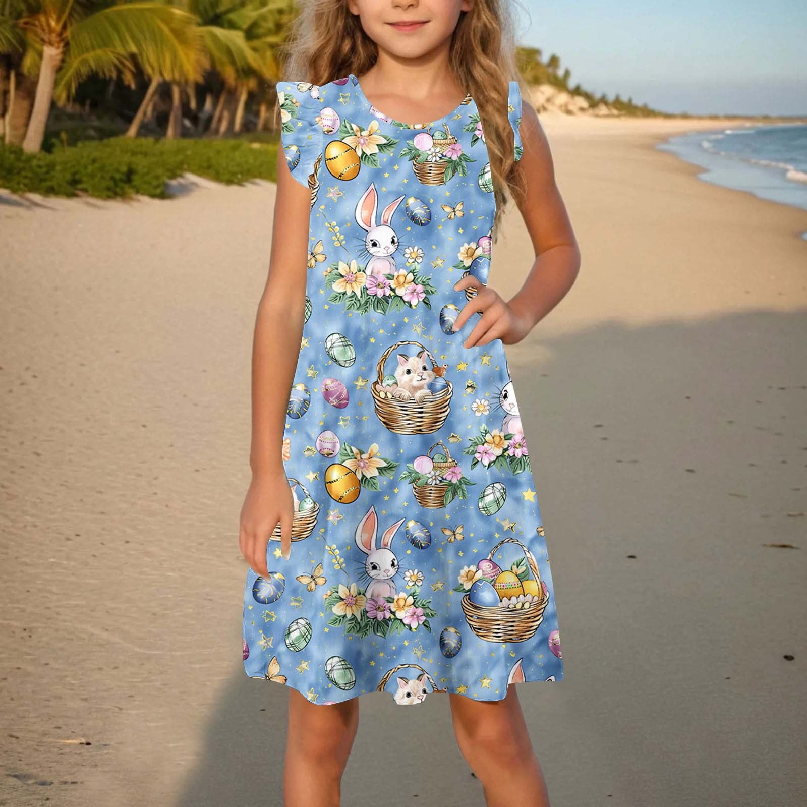 AUNVITO 2025 Easter Children Clothing Toddler Girls Dress Summer Ruffle ...