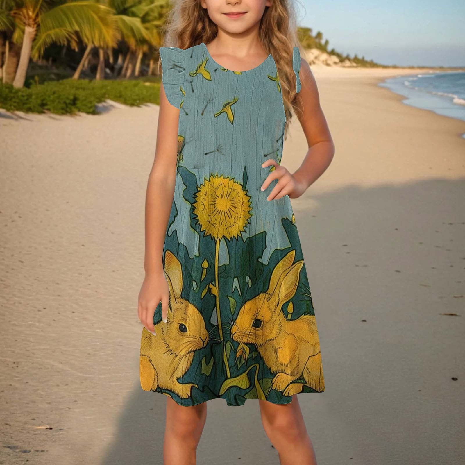 AUNVITO 2025 Easter Children Clothing Toddler Girls Dress Summer Ruffle ...