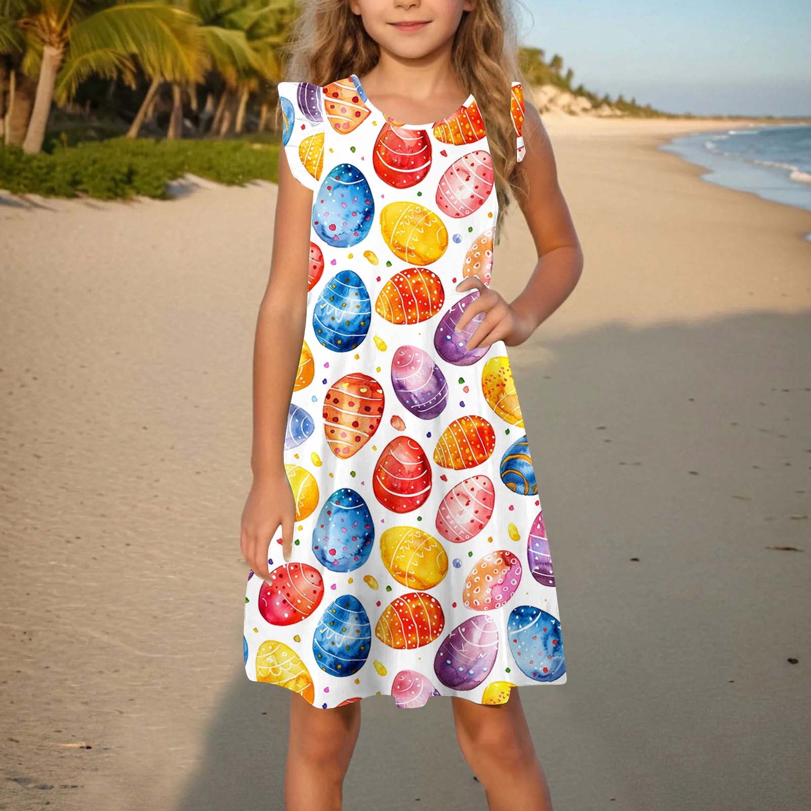 AUNVITO 2025 Easter Children Clothing Toddler Girls Dress Summer Ruffle ...