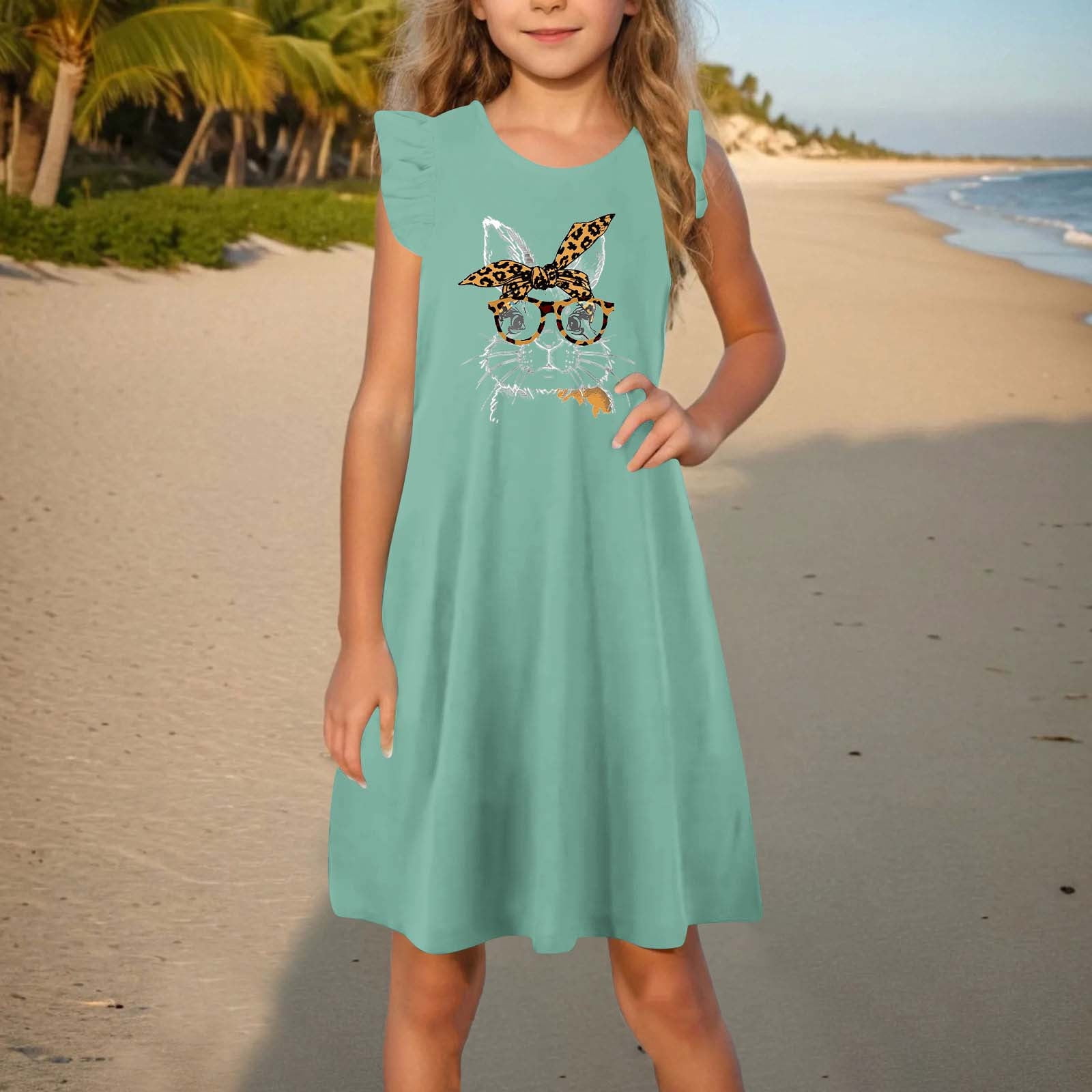 AUNVITO 2025 Easter Children Clothing Toddler Girls Dress Summer Ruffle ...