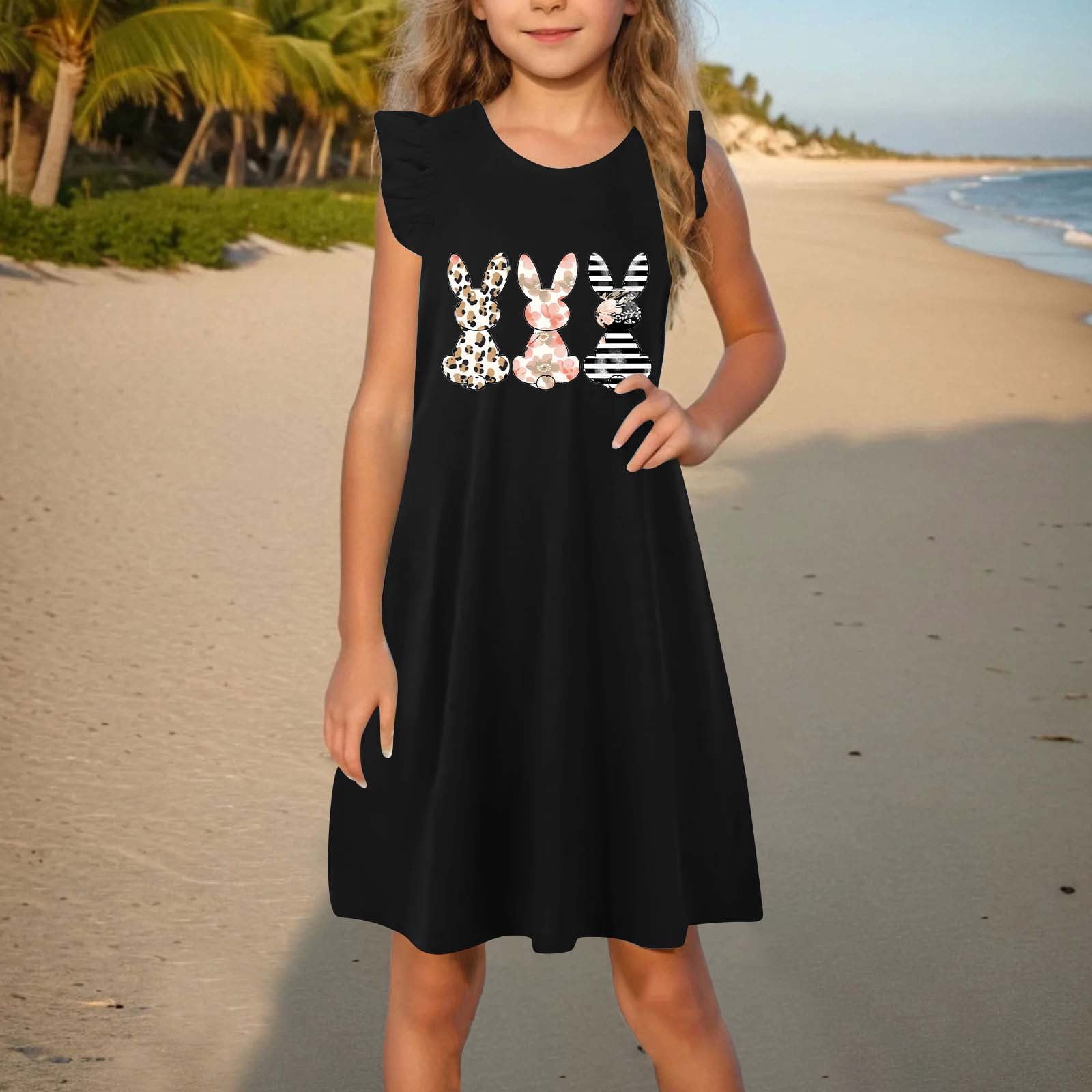 AUNVITO 2025 Easter Children Clothing Toddler Girls Dress Summer Ruffle ...