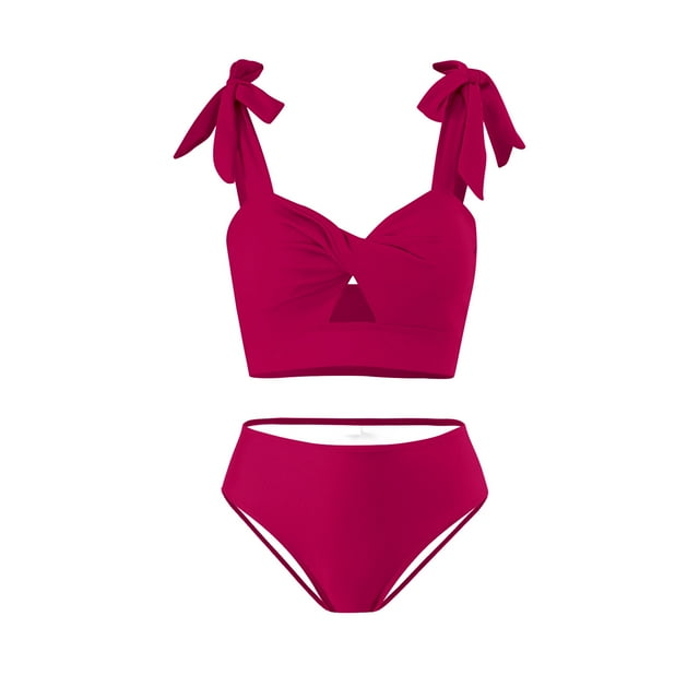 Aunvito 2025 Elegant Swimsuit For Women Womens Solid Suspenders Swimsuit Smock Sexy Fashion