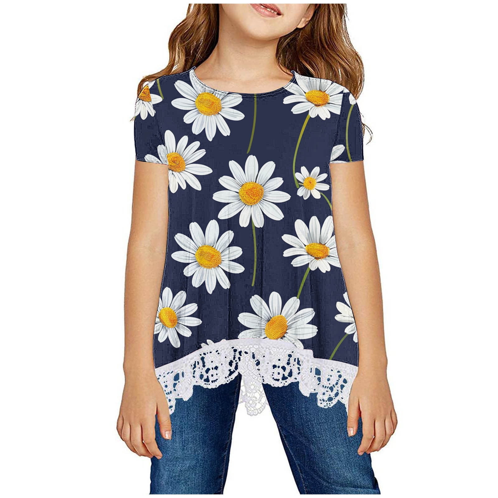 AUNVITO 2025 Trendy Girls Shirt Crewneck Layered Independence Print ...