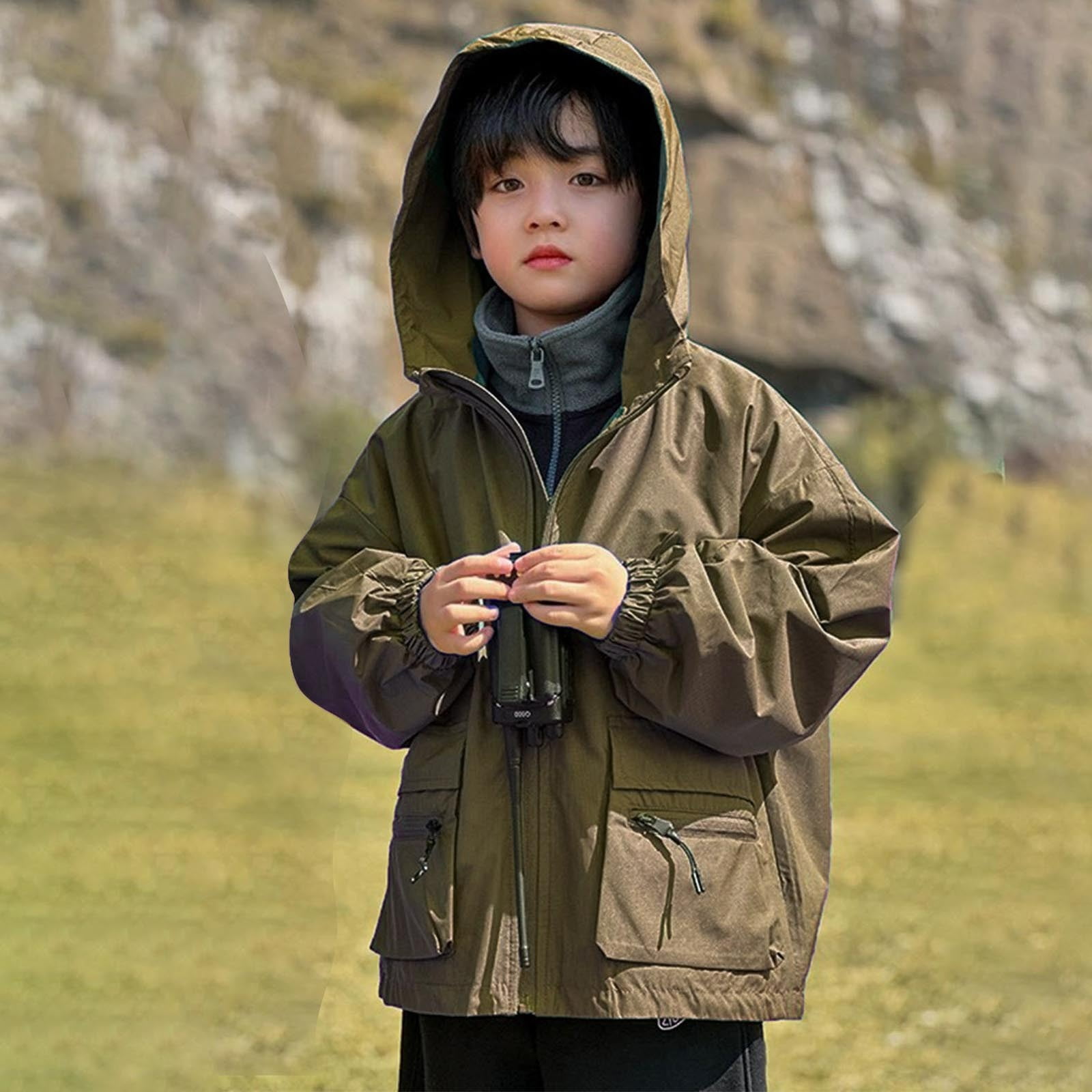 AUNVITO 4-13Y Kids Windproof Waterproof Hooded Windbreaker Jacket Long ...