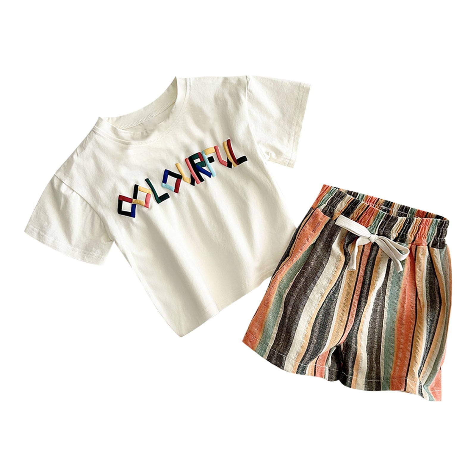 AUNVITO Baby & Toddler (6M-3Y) Colorful Letter Print Striped Shorts ...