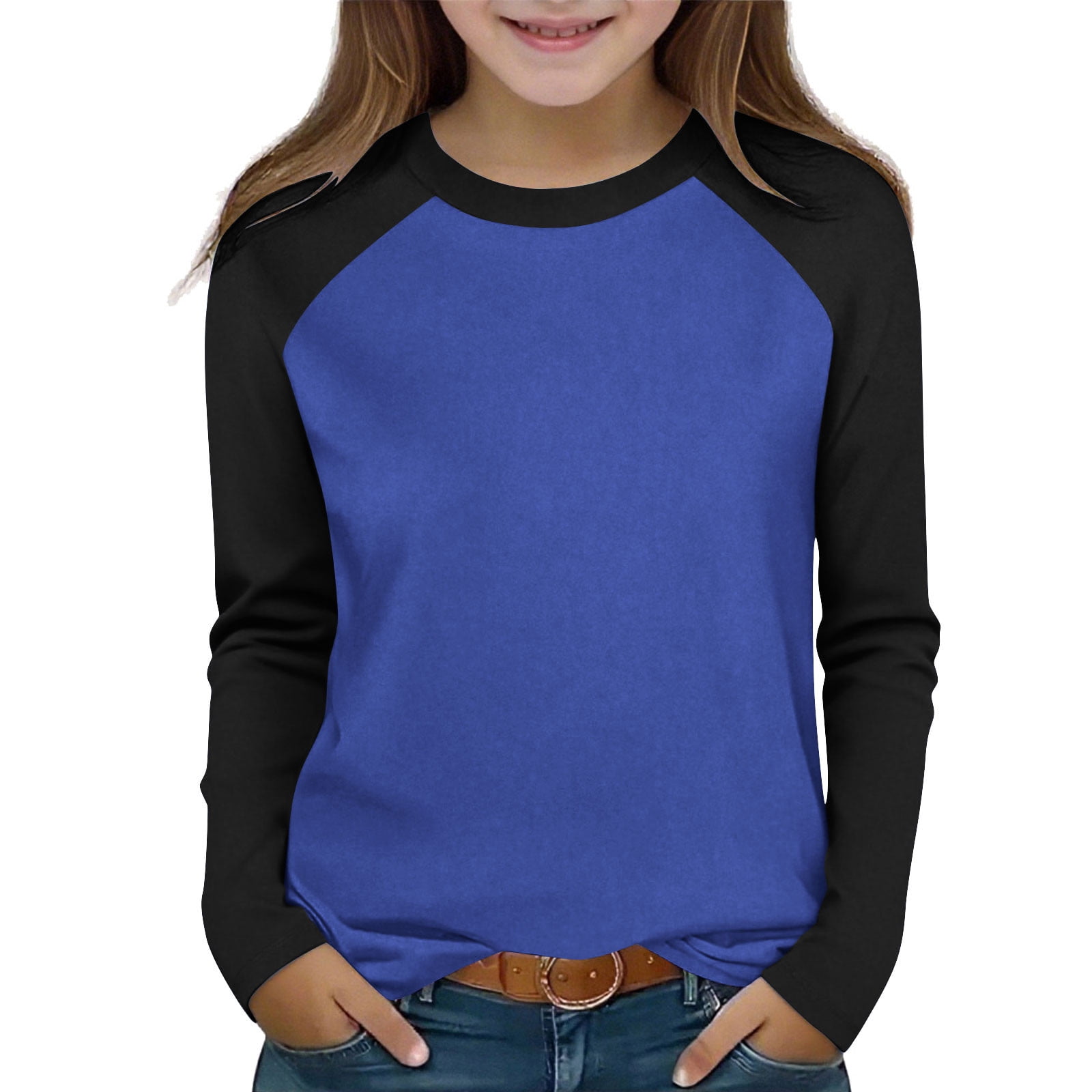 AUNVITO Boys & Girls Color Block Raglan Long Sleeve T-Shirt Casual ...