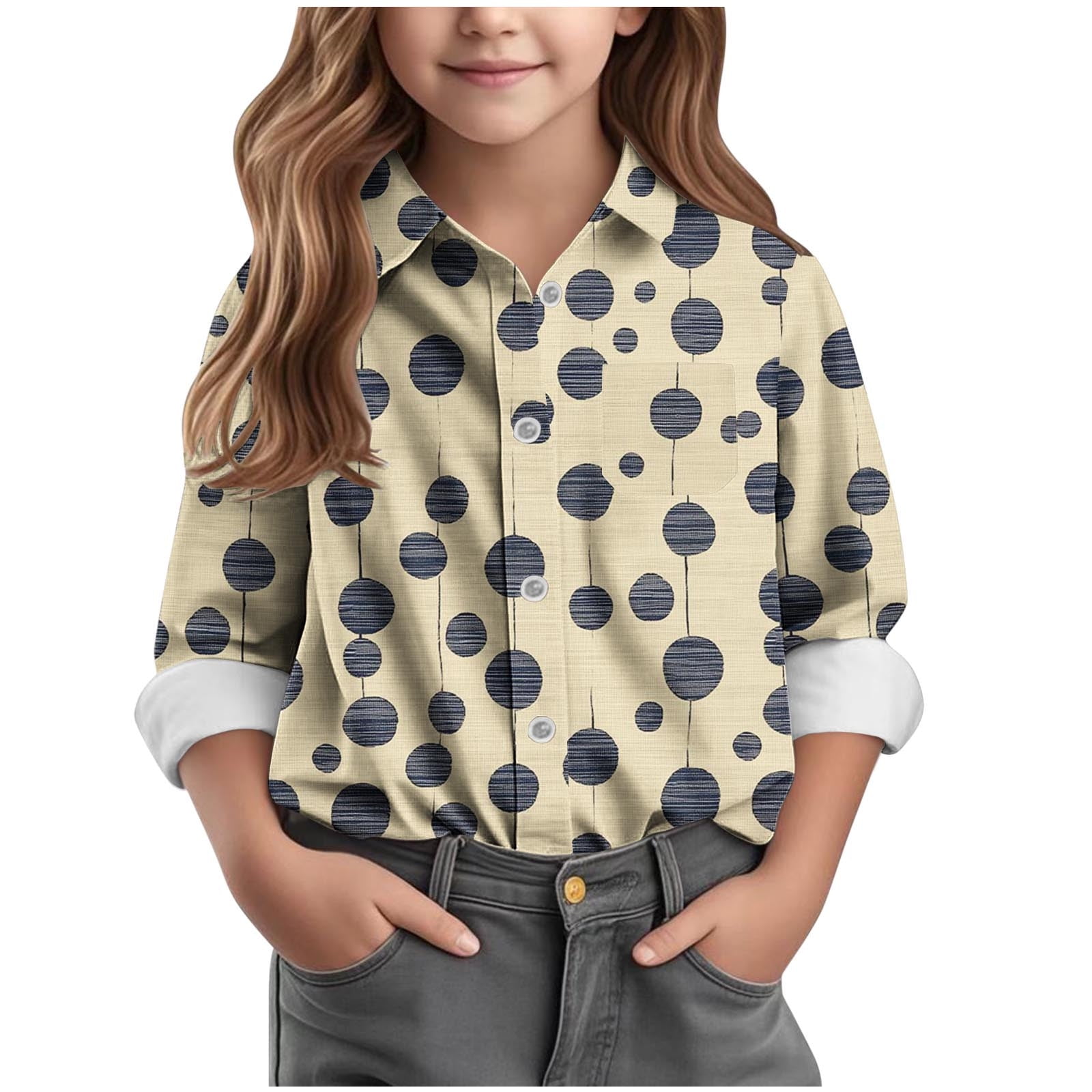 AUNVITO Boys & Girls Polka Dot Print Button Down Collar Casual Shirt ...