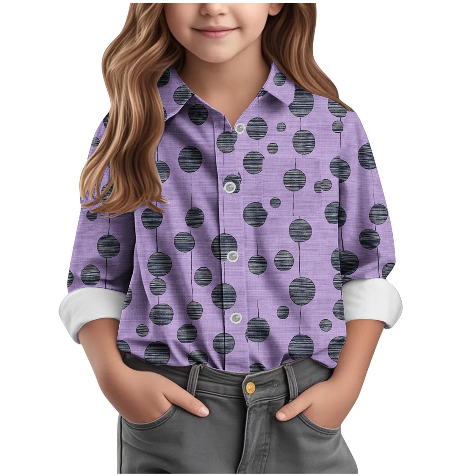 AUNVITO Boys & Girls Polka Dot Print Button Down Collar Casual Shirt ...