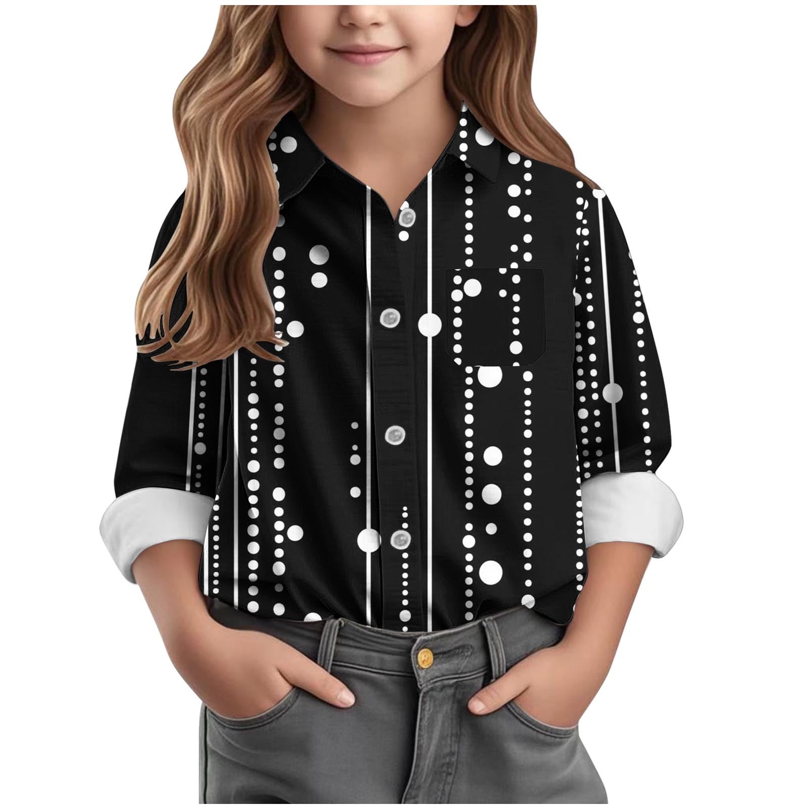 AUNVITO Boys & Girls Polka Dot Print Button Down Shirt Long Sleeve ...