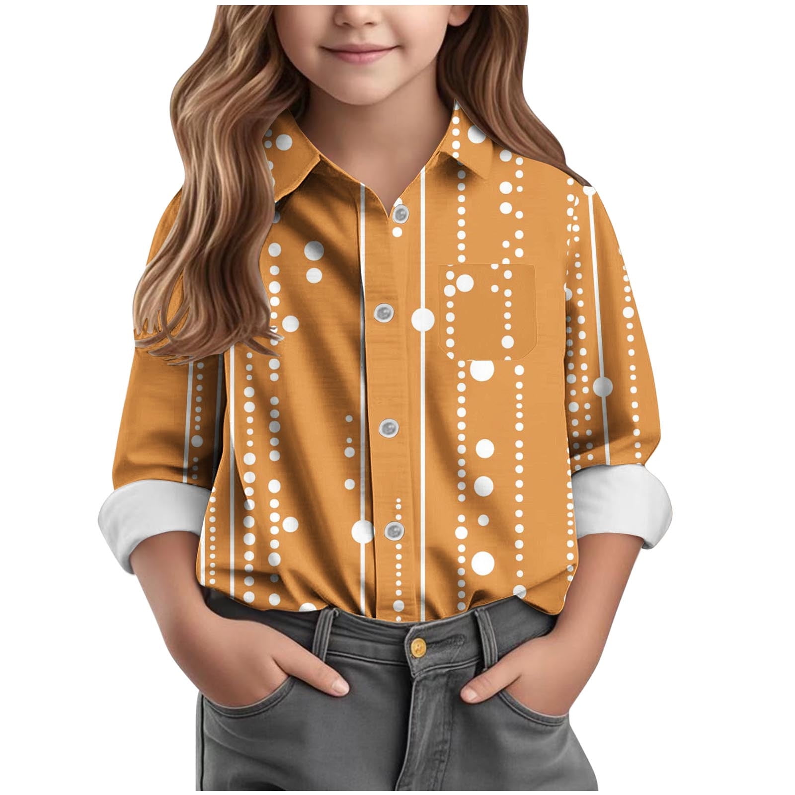 AUNVITO Boys & Girls Polka Dot Print Button Down Shirt Long Sleeve ...
