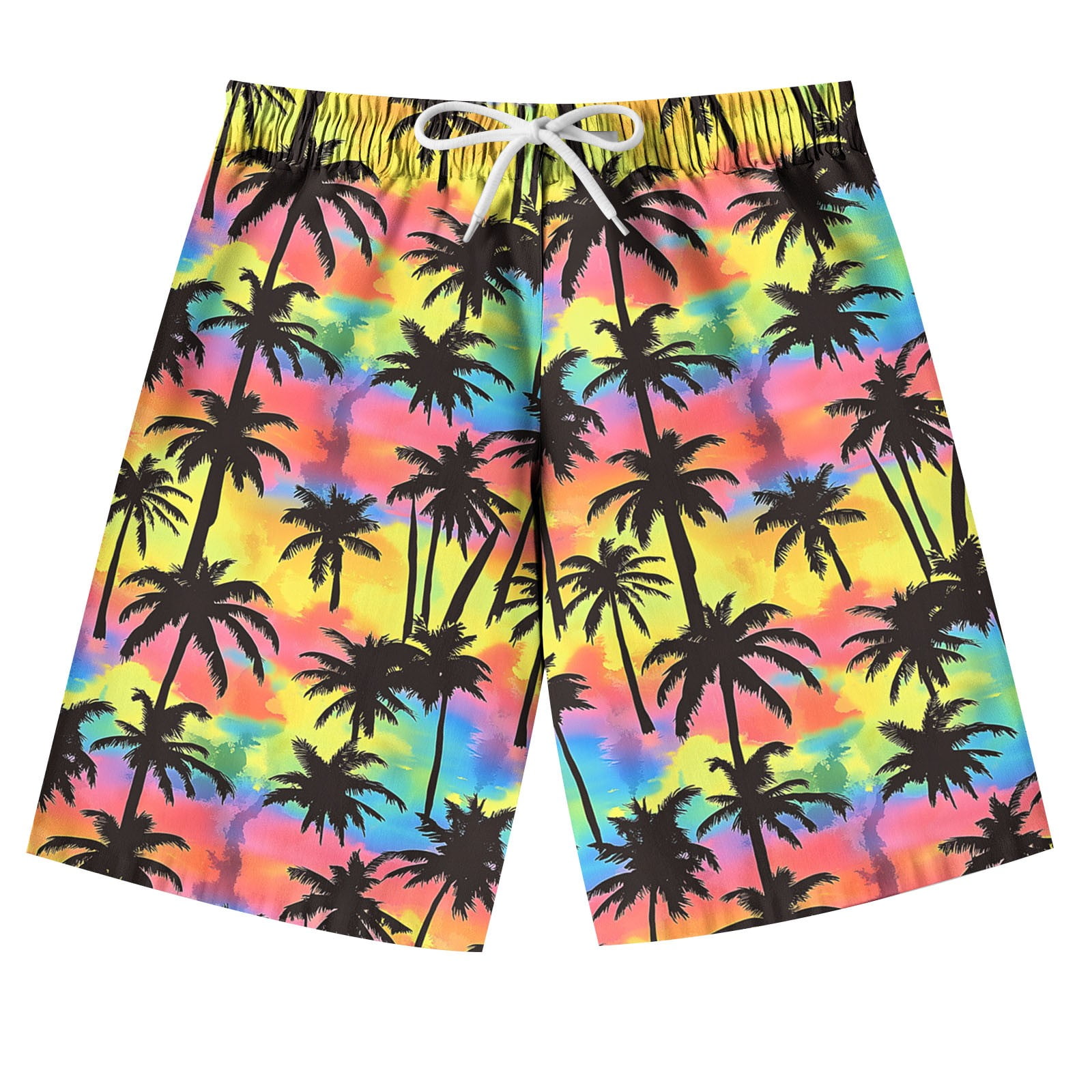 AUNVITO Boys Girls Swim Trunks Hawaiian Palm Tree Print Elastic ...
