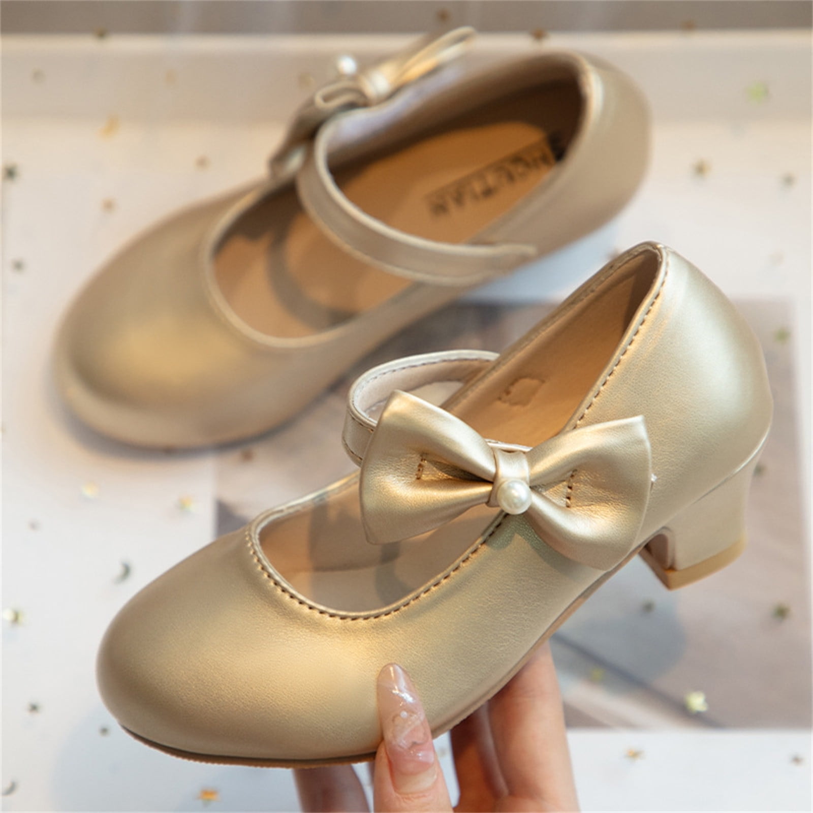 AUNVITO Clearance New Girls' Solid Color Bow Princess Shoes Leather ...