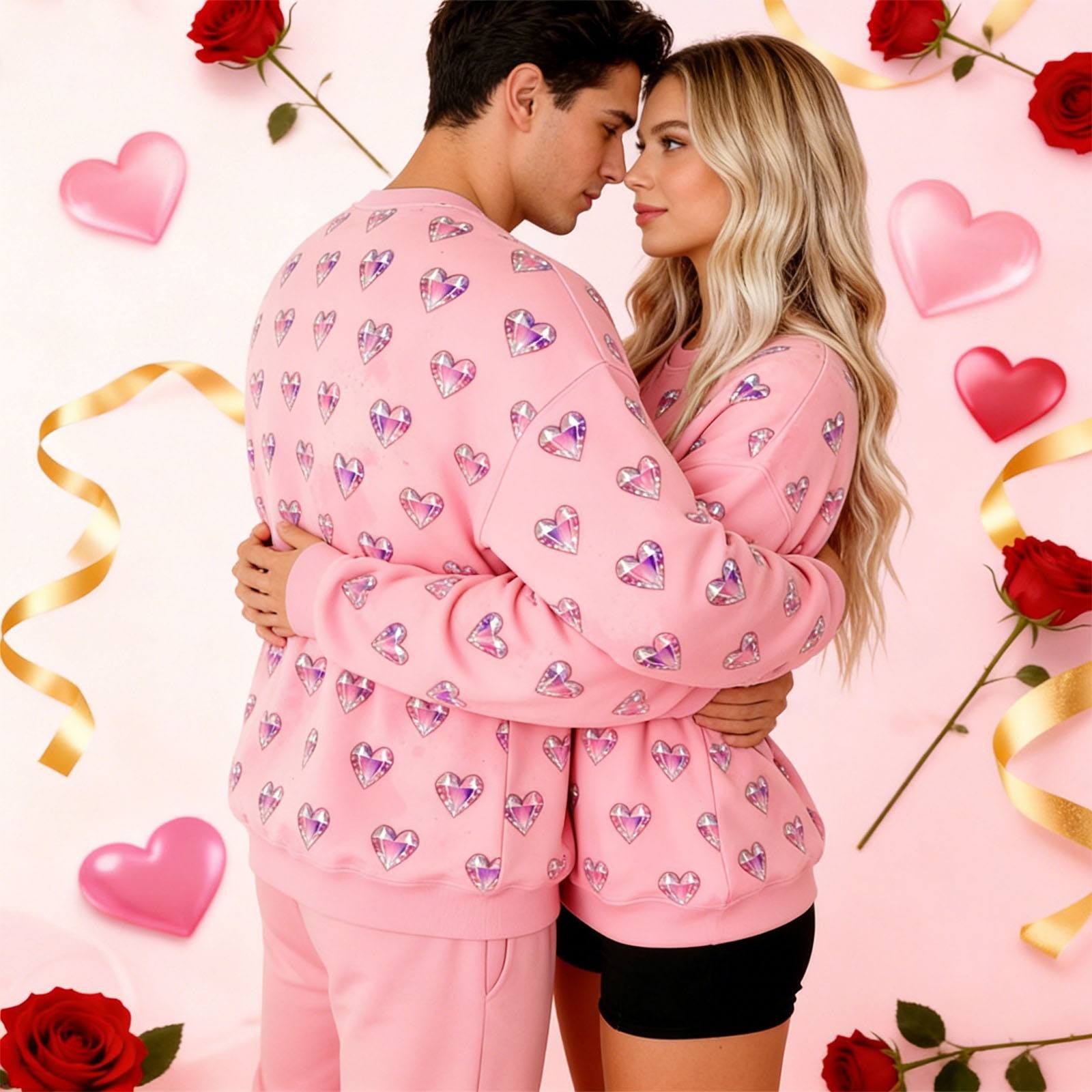 AUNVITO Couple Gradient Heart Print Long Sleeve Sweatshirt His and Hers ...