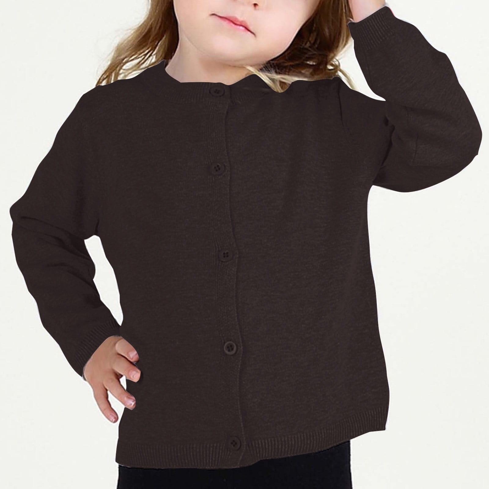 AUNVITO Fashion Jackets for Kids Girls Crewneck Cardigan Solid Long ...