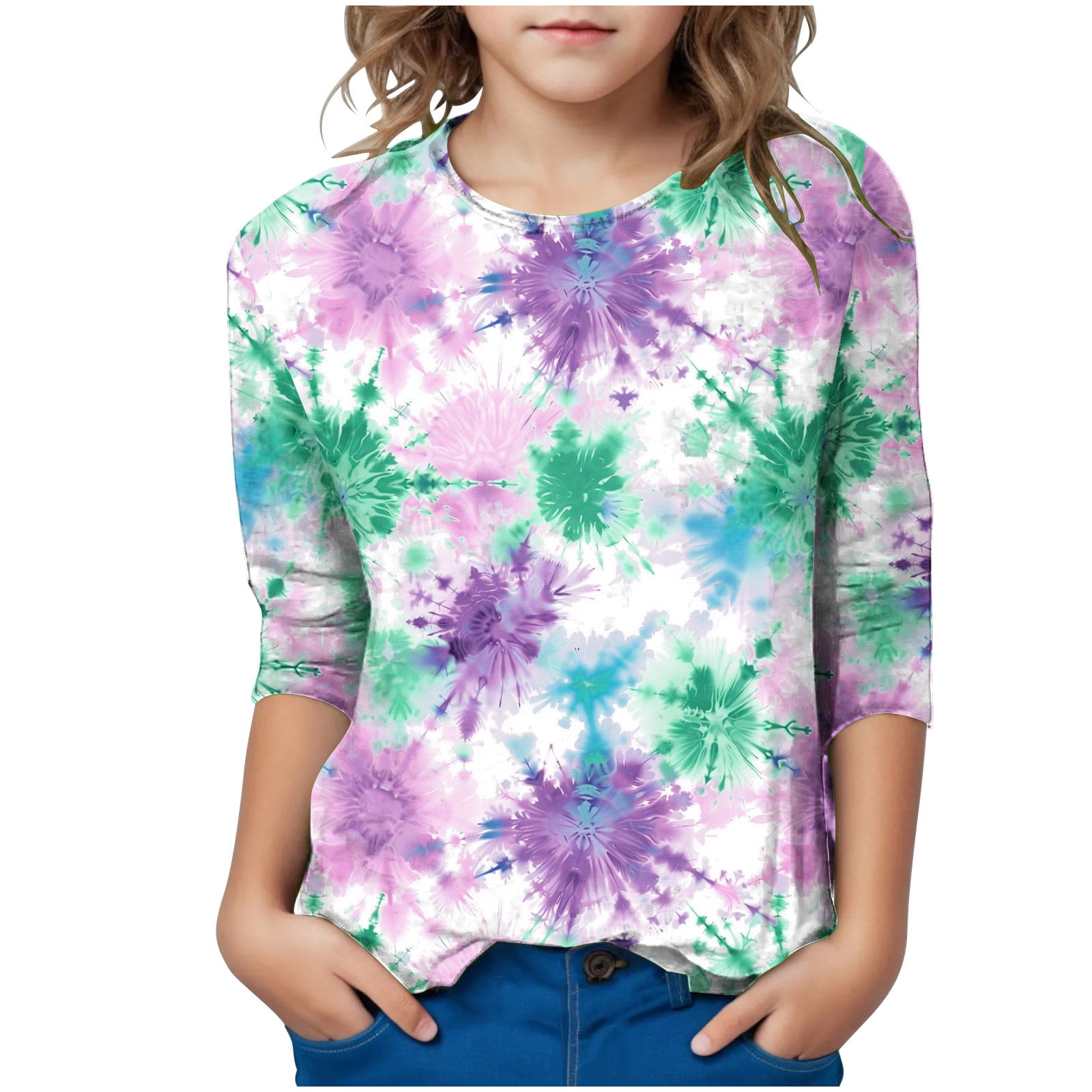 AUNVITO Girl's Tops Boys Girls Shirts Interest Gradient Print Tshirt 3/ ...