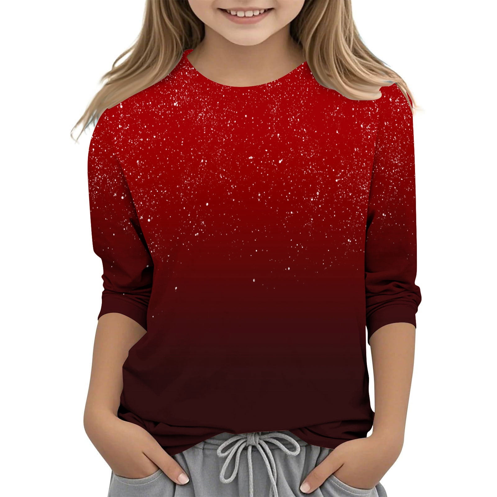 AUNVITO Girl's Tops Boys Girls Shirts Interest Gradient Print Tshirt 3/ ...