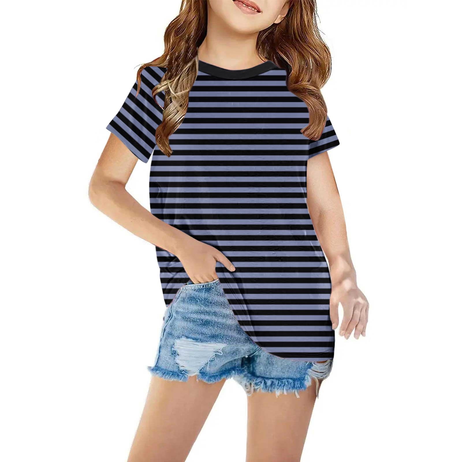 AUNVITO Girl's Tops Shirts for Kids Short Sleeve Graphic T-Shirt Round ...