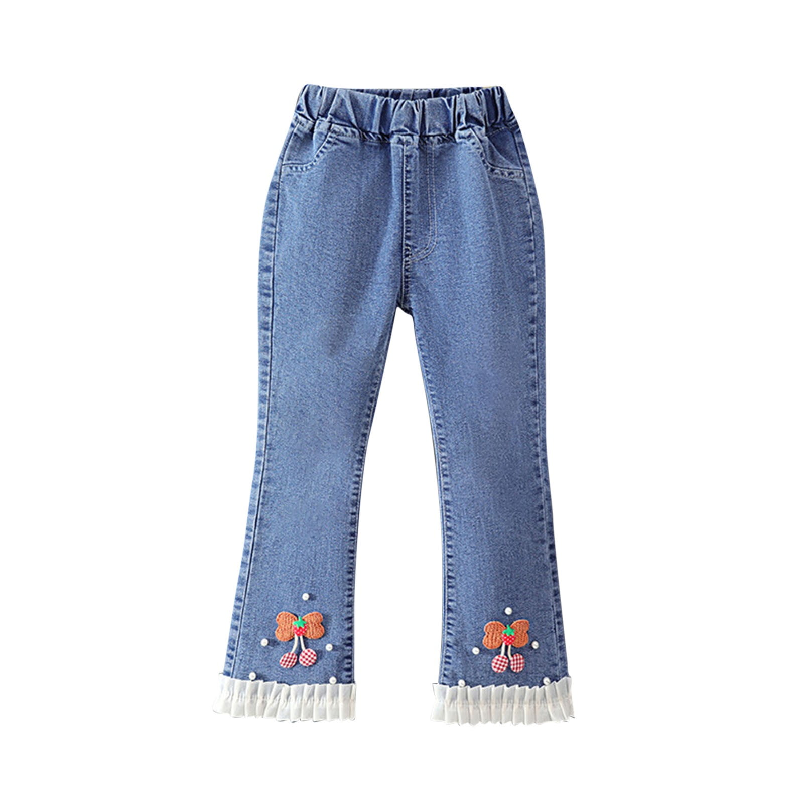 AUNVITO Girls 4-14 Years Wide Leg Flare Checkered Bow Decorated Denim ...