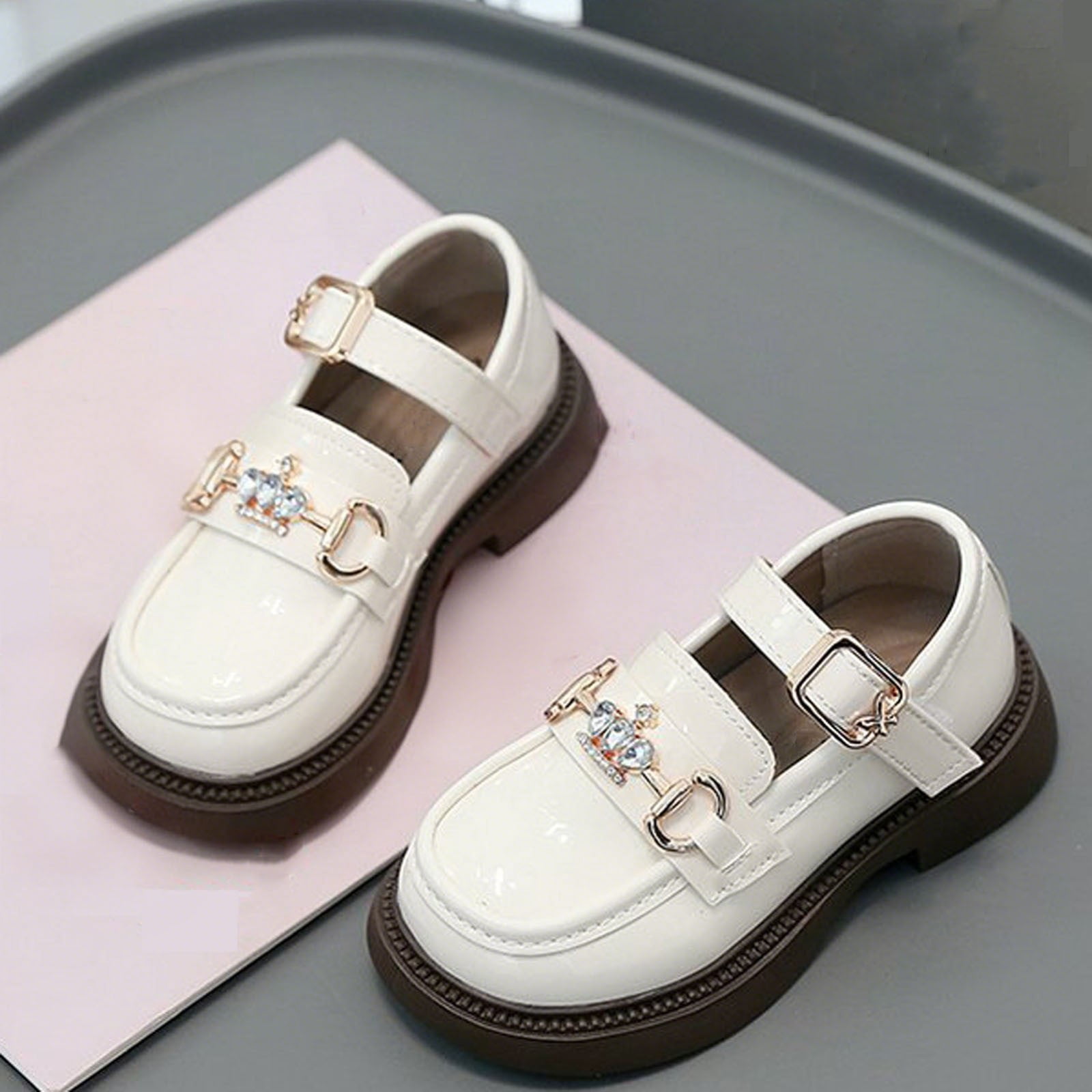 AUNVITO Girls 4-14Y Soft Sole Casual Shoes Faux Leather Lightweight ...