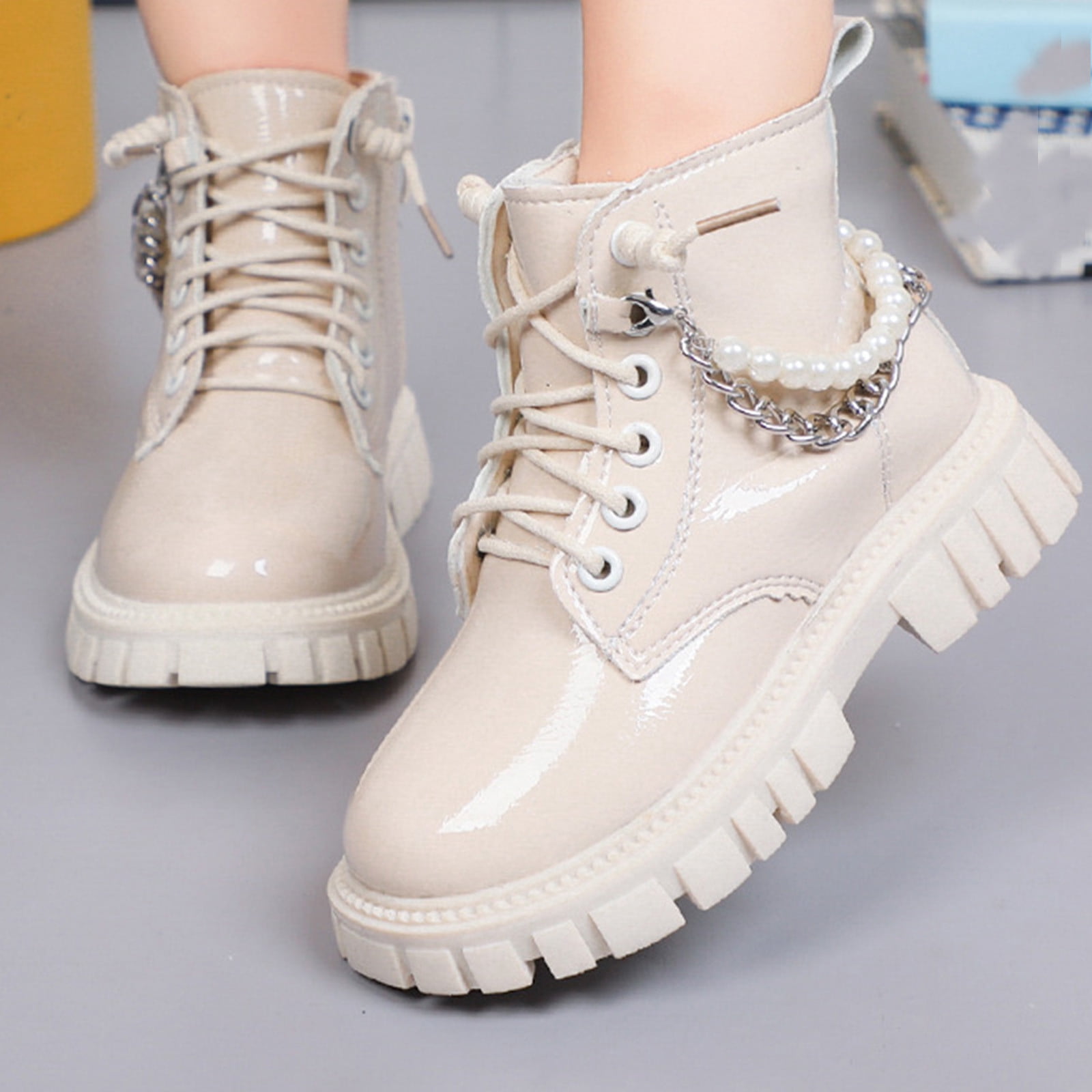 AUNVITO Girls Ankle Boots with Side Zipper Soft Sole British Style ...