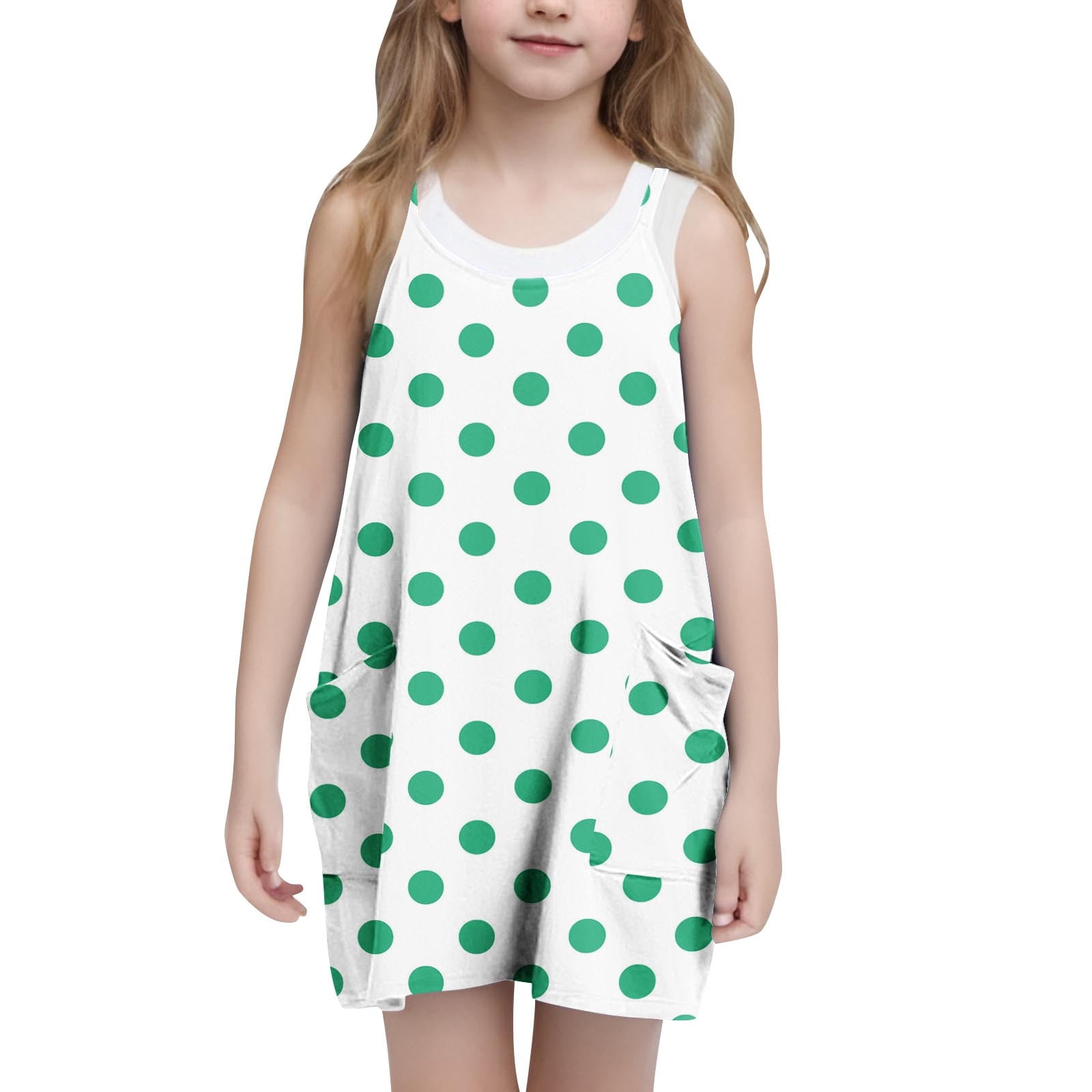 AUNVITO Girls Backless Sleeveless Polk Dot Strappy Dress with Pockets ...