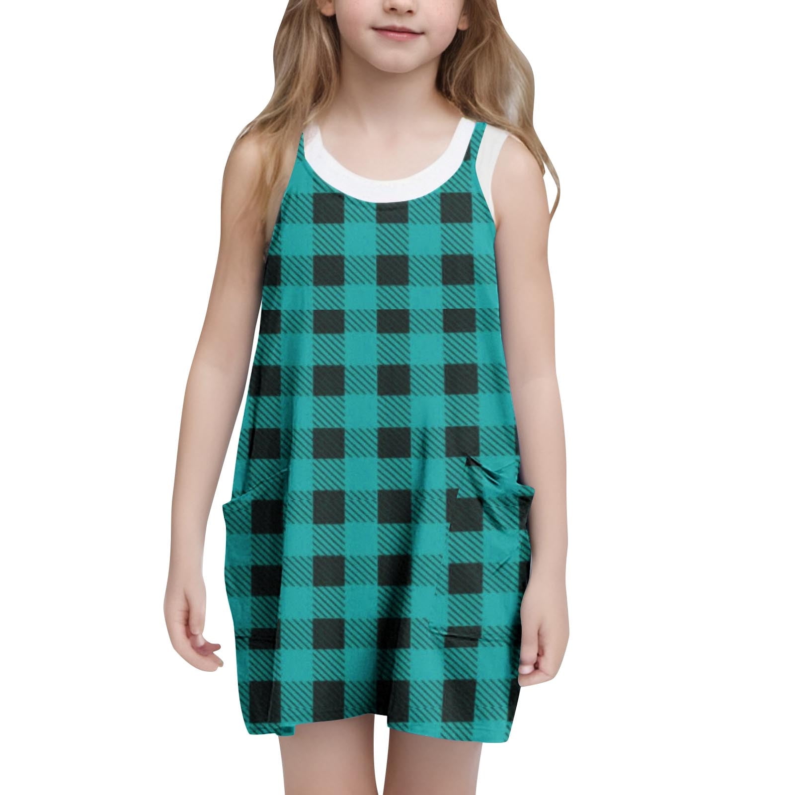 AUNVITO Girls Backless Sleeveless Strappy Plaid Dress with Pockets ...