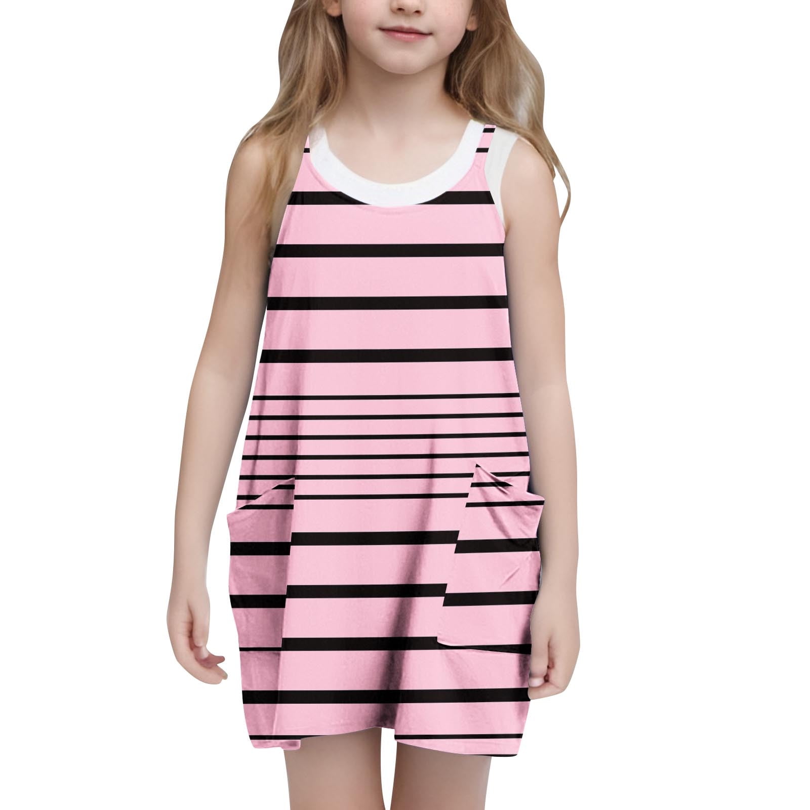 AUNVITO Girls Backless Sleeveless Stripped Strappy Dress with Pockets ...
