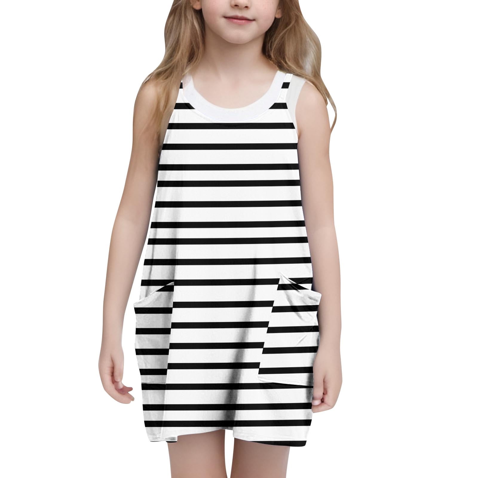 AUNVITO Girls Backless Sleeveless Stripped Strappy Dress with Pockets ...