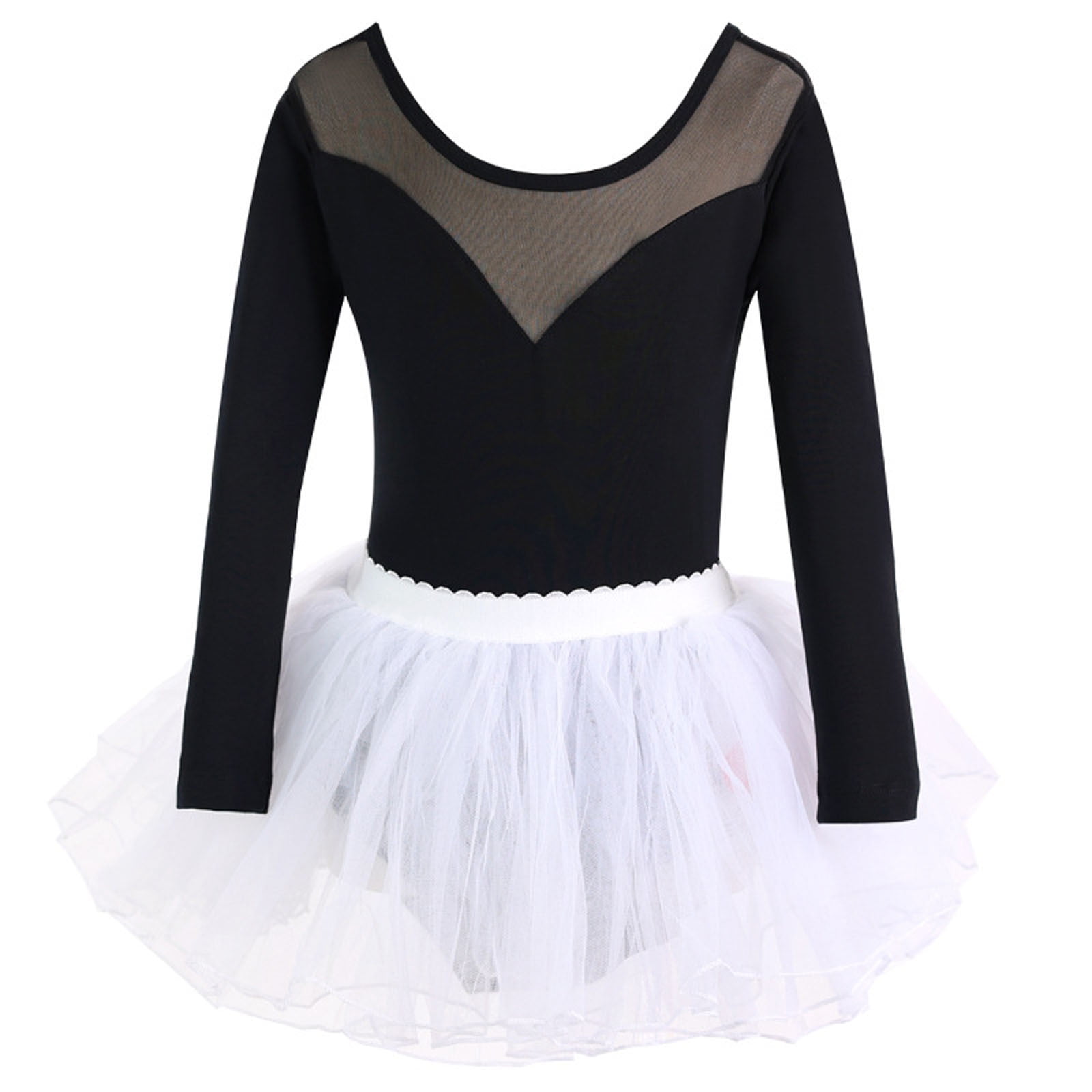 AUNVITO Girls Ballet Leotard High Elastic Mesh Long Sleeve Round Neck ...
