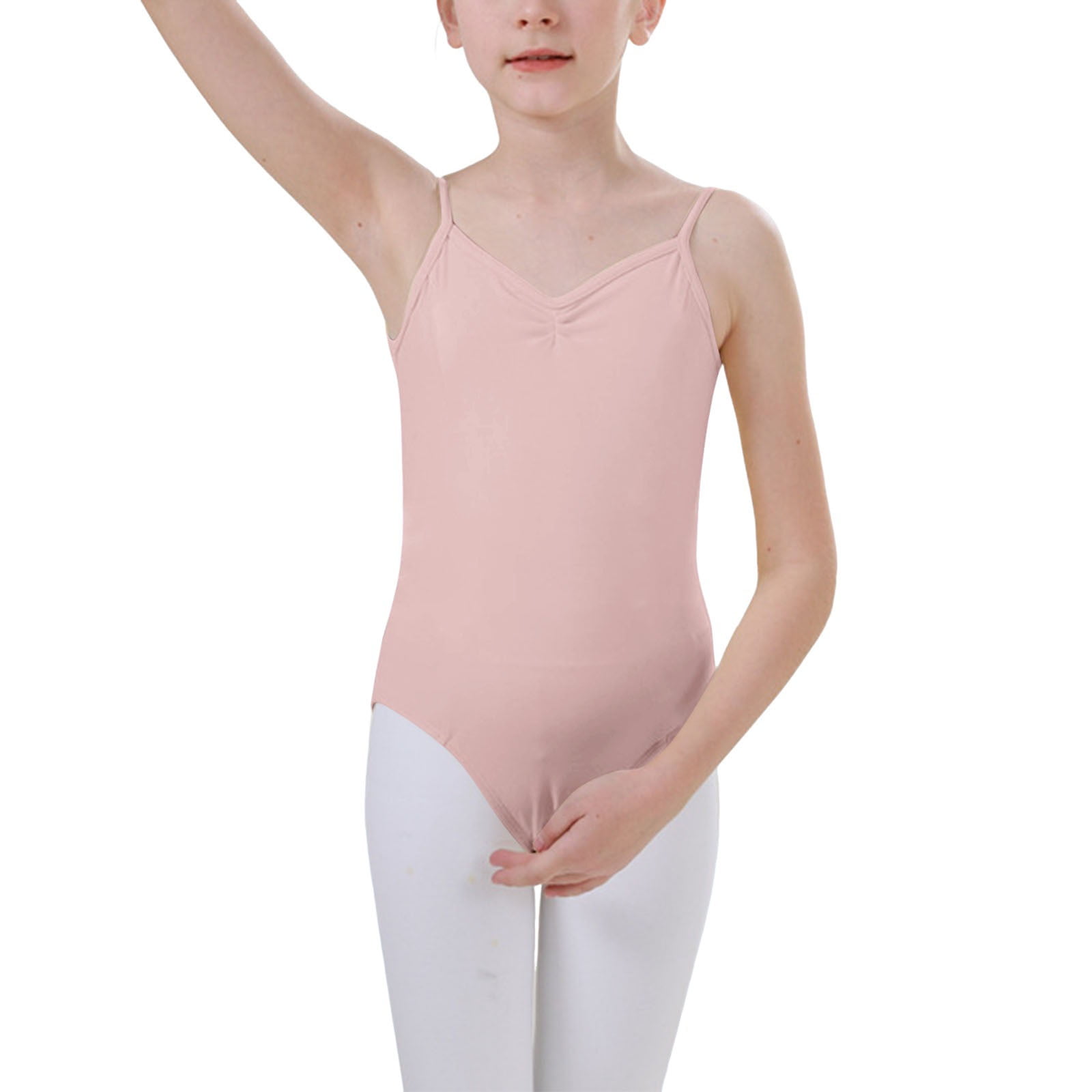 AUNVITO Girls Ballet Leotard High Elasticity Pleated Spaghetti Strap ...